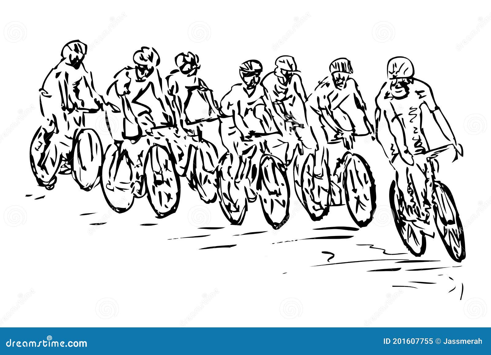 Vector Hand Draw Sketch, a Group of People, Riding a Bicycle Stock ...