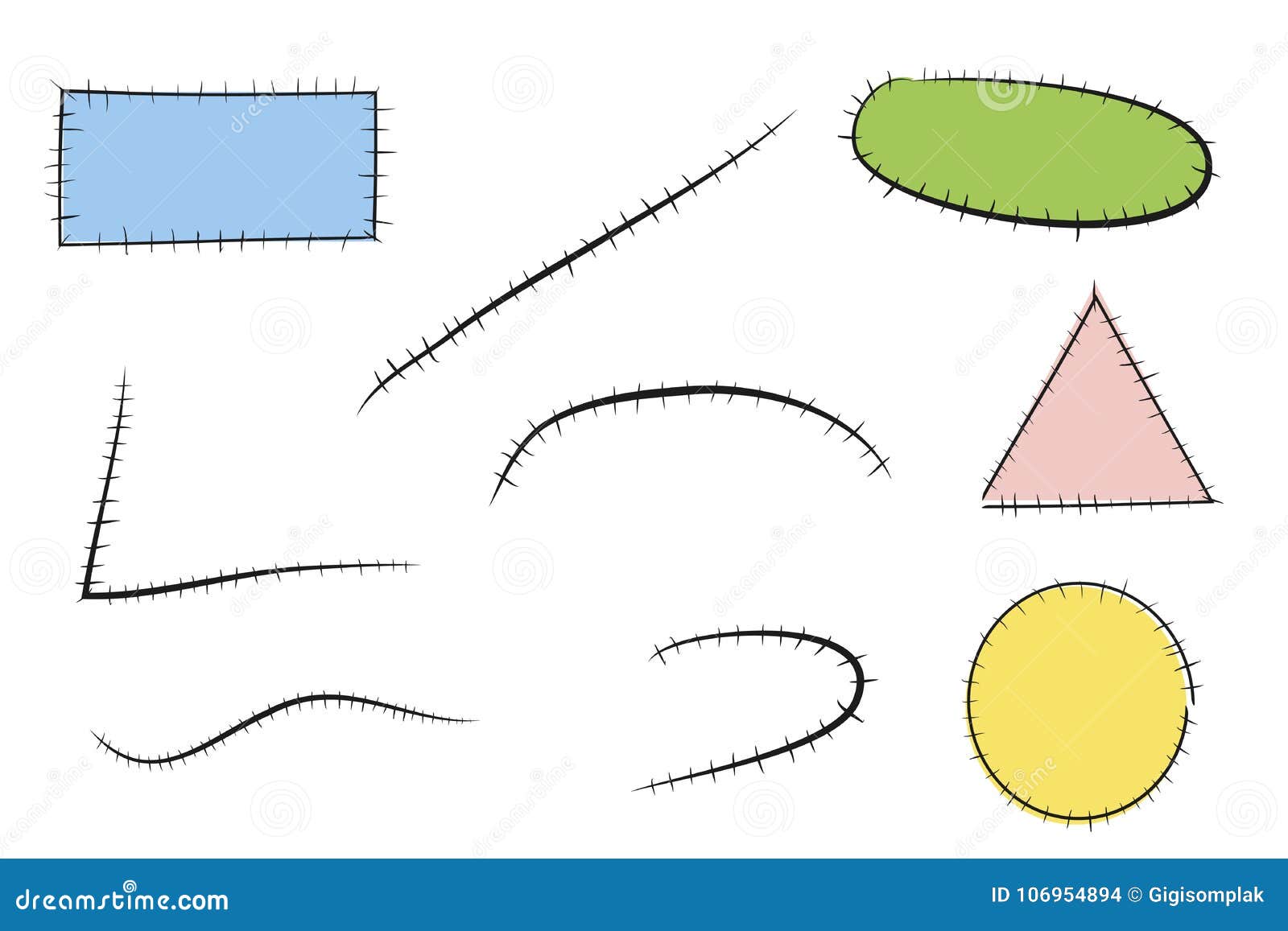 Hand Draw Sketch of Pastel Color Patch and Stitching Effect, Stock ...