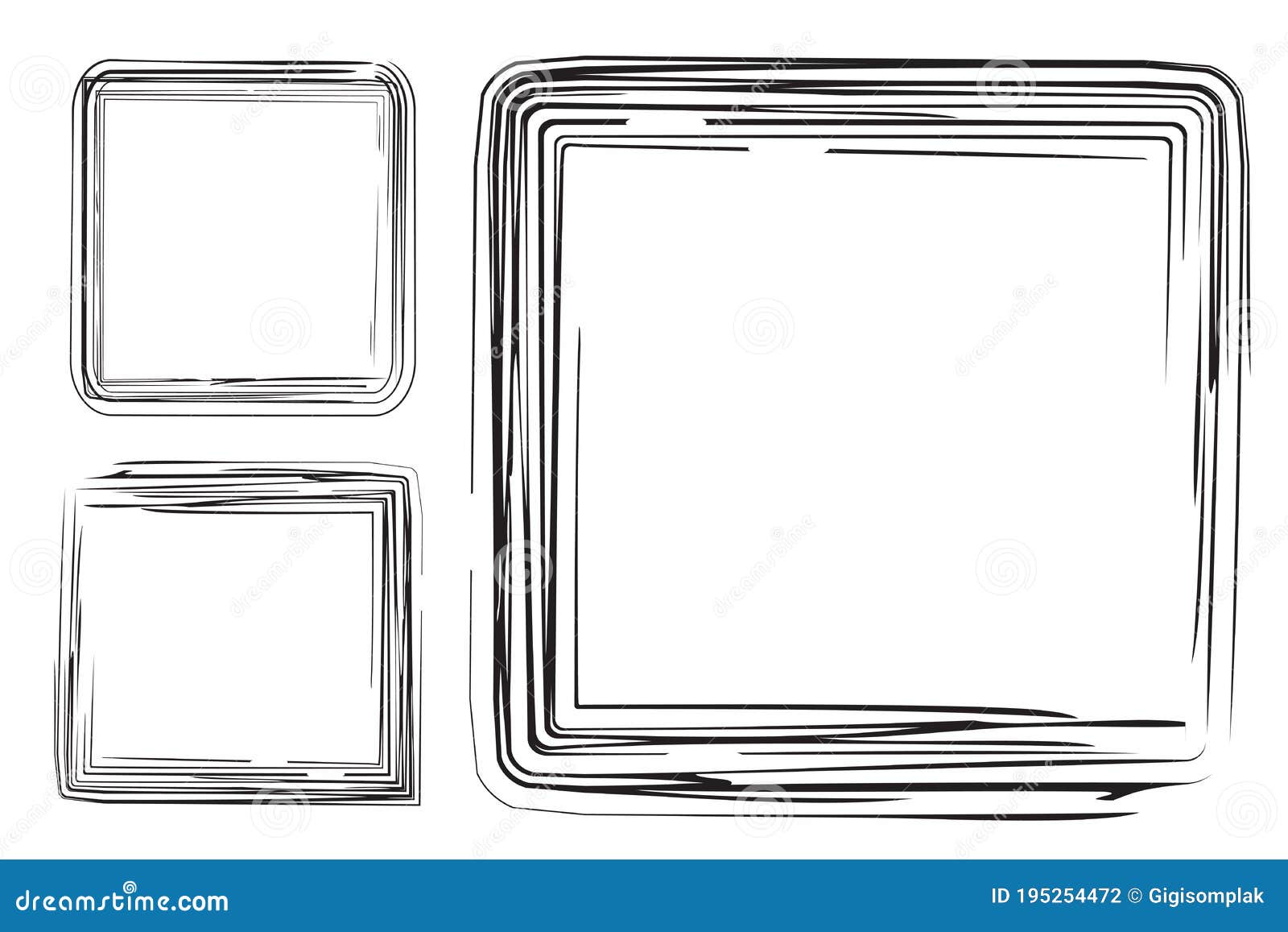 Vector 3 Hand Draw Sketch Square Frame from Multiple Black Thick Mark ...