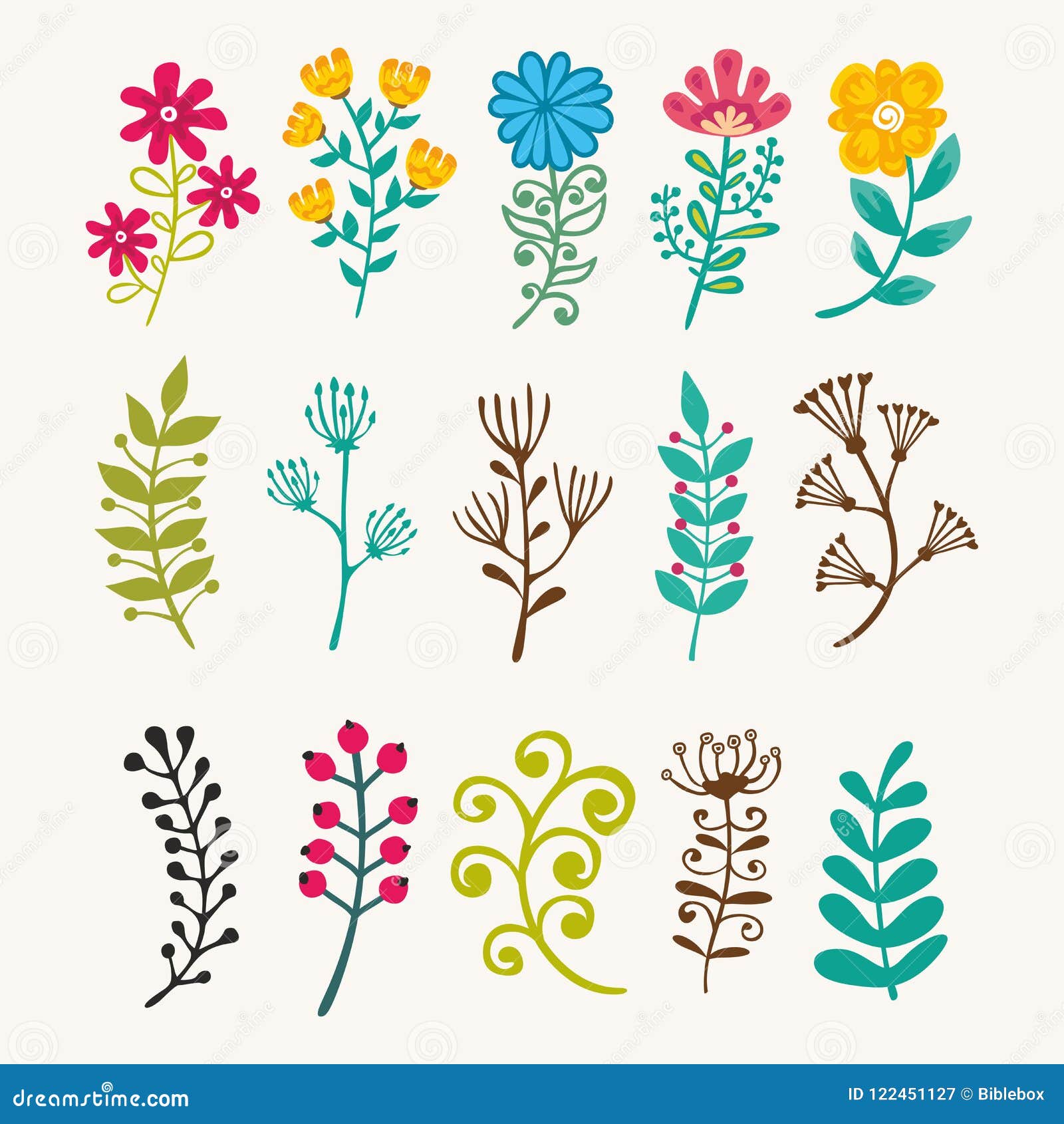 Vector Hand Draw Vintage Floral Design Elements. Flowers Decorative ...