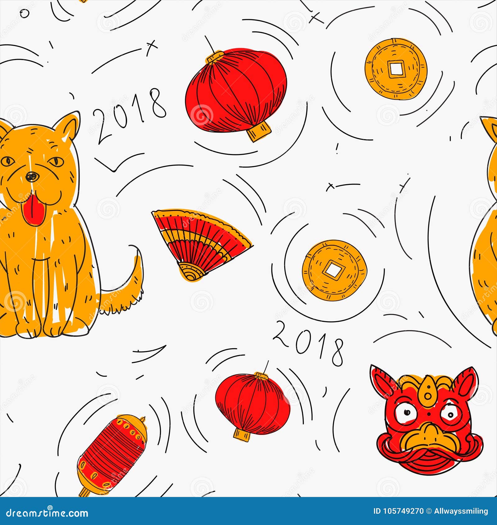 Chinese Elements Vector Seamless Pattern Stock Vector - Illustration of ...