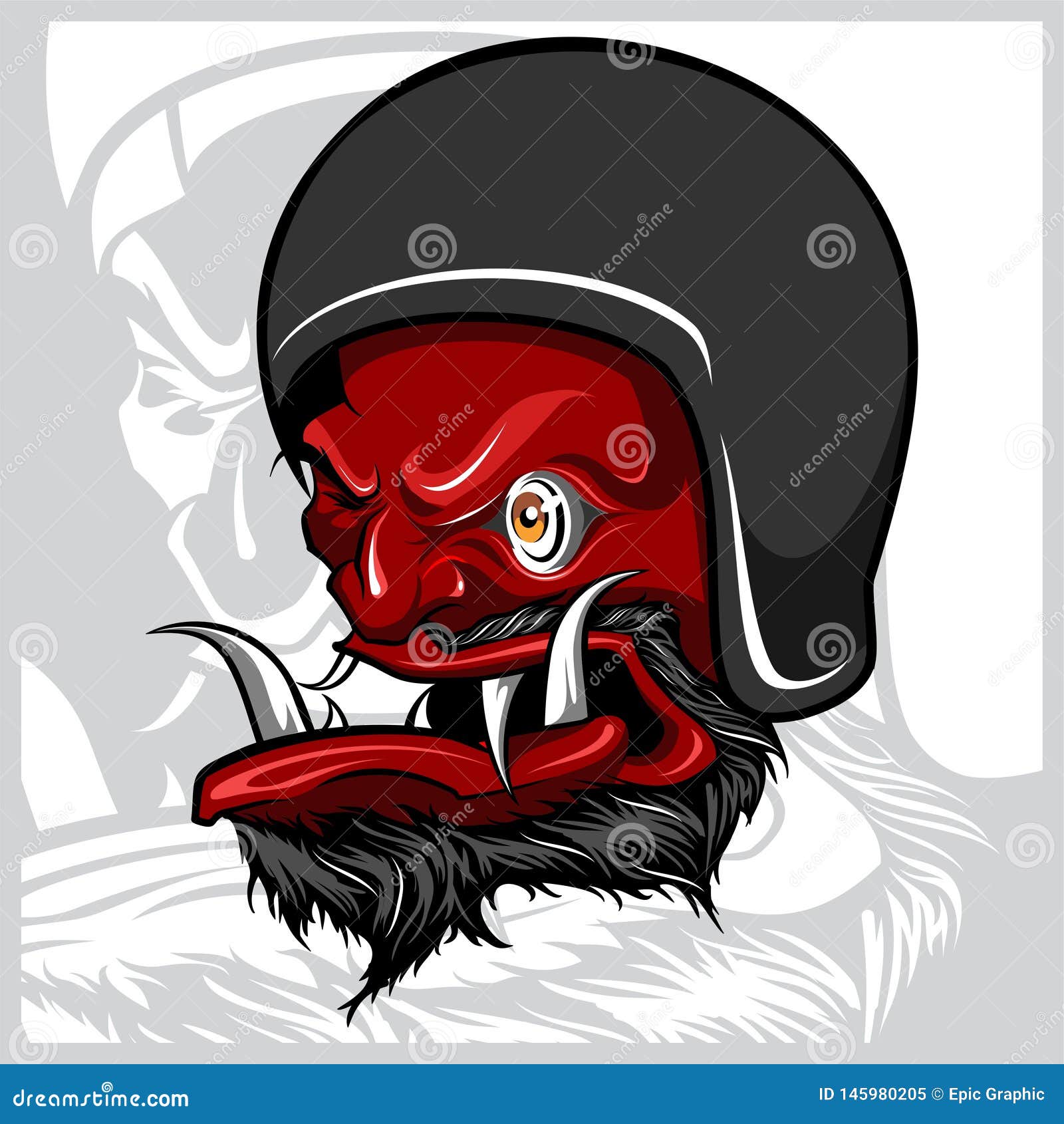Vector of Hand Drawing of Devil Wearing Motorcycle Helmet Stock Vector ...
