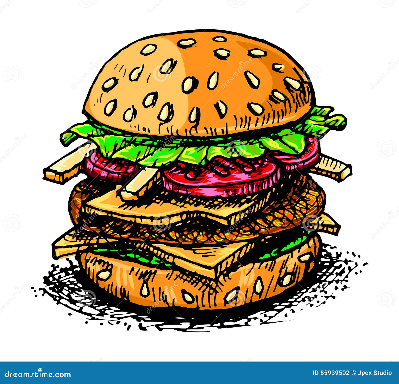 Vector Hand Drawing Illustration of Hamburger. Stock Vector ...