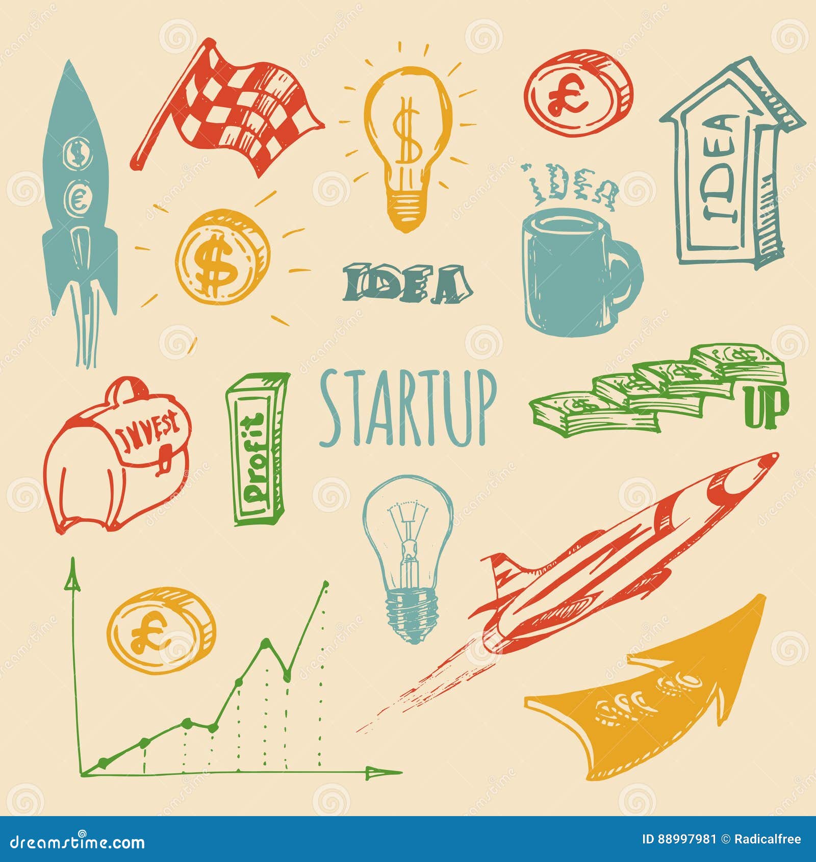 Vector Hand Drawing Illustration Set of Different Startup Elements ...