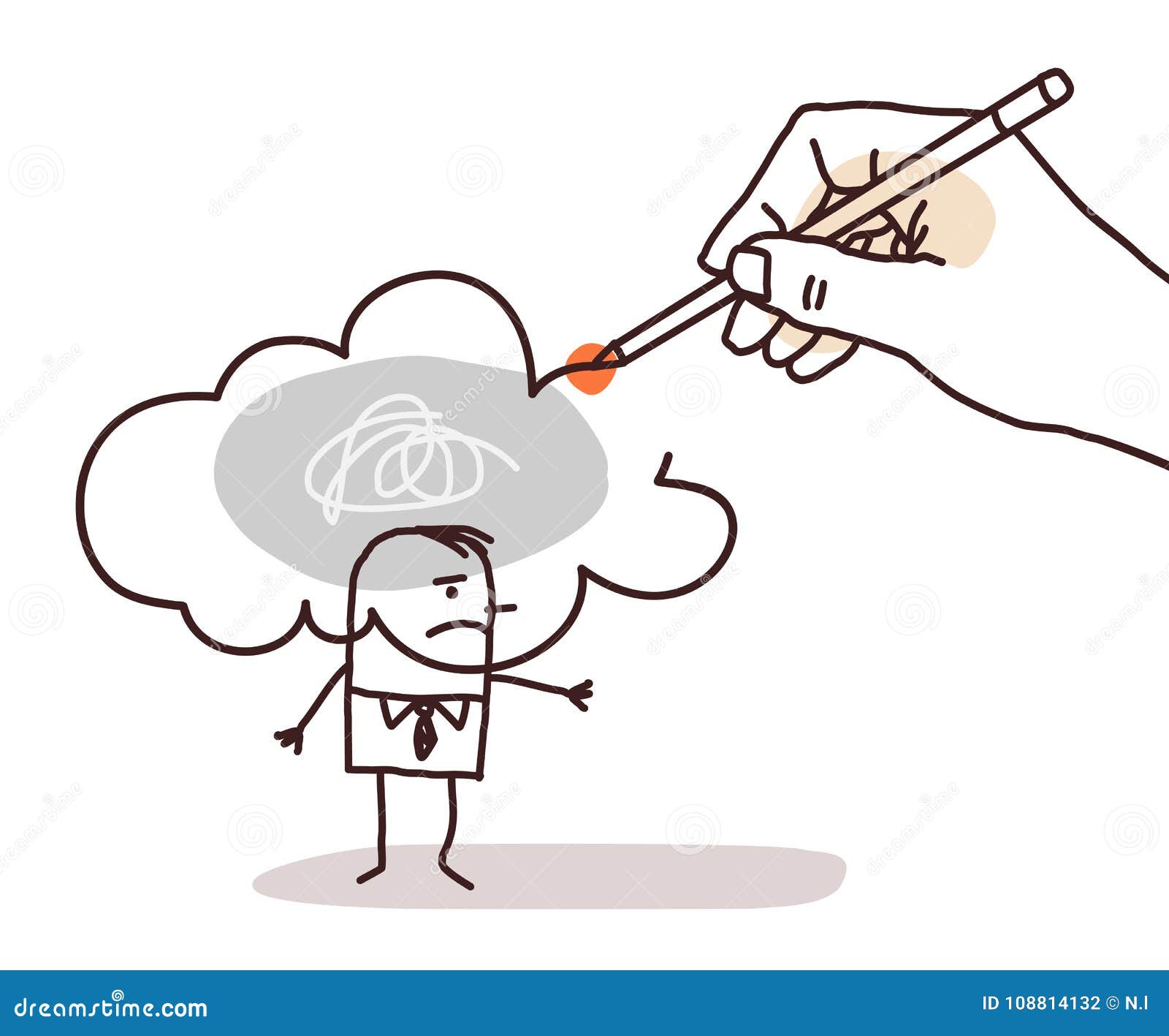 Hand Drawing A Polluted Cloud On A Cartoon Man Vector Illustration ...