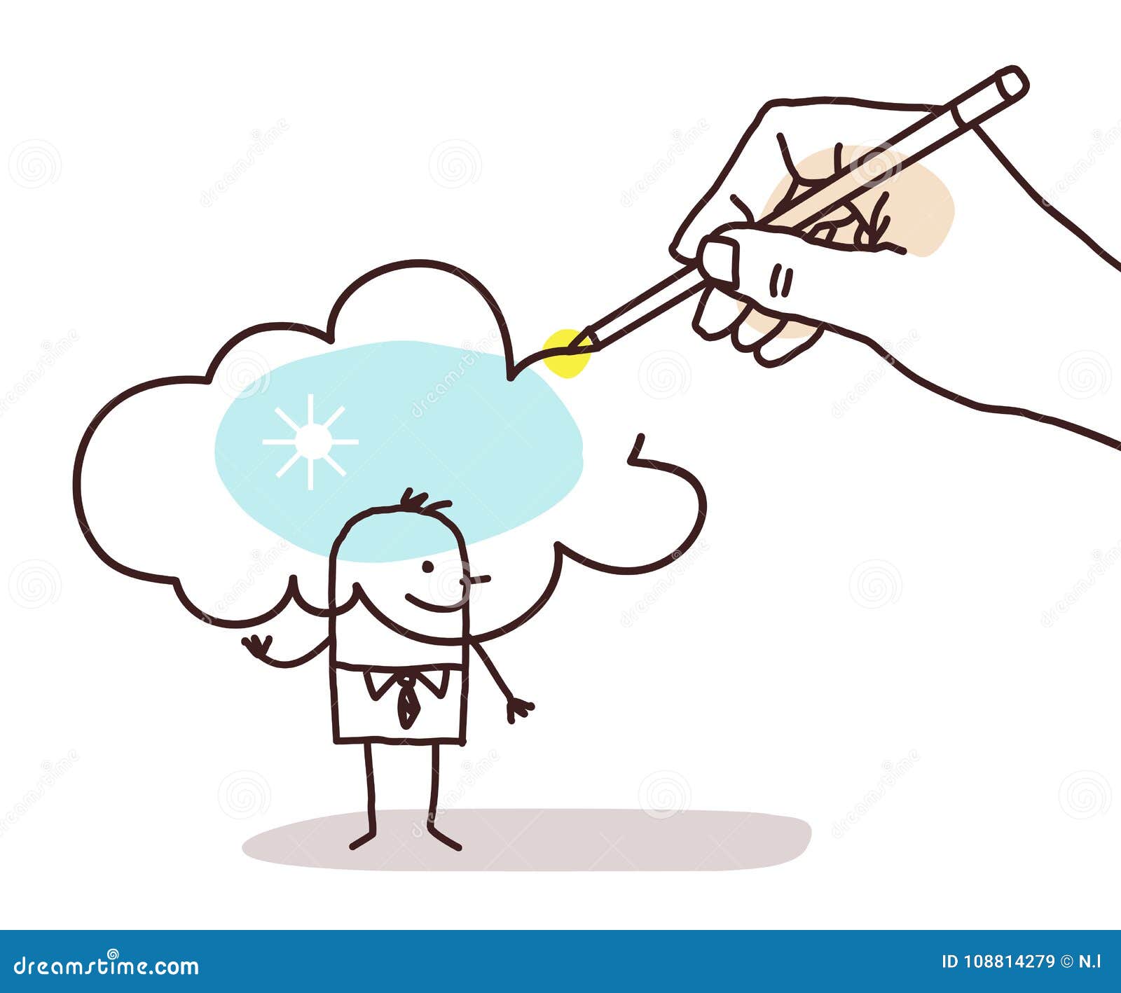 Hand Drawing a Sunny Cloud on a Cartoon Man Stock Vector - Illustration ...