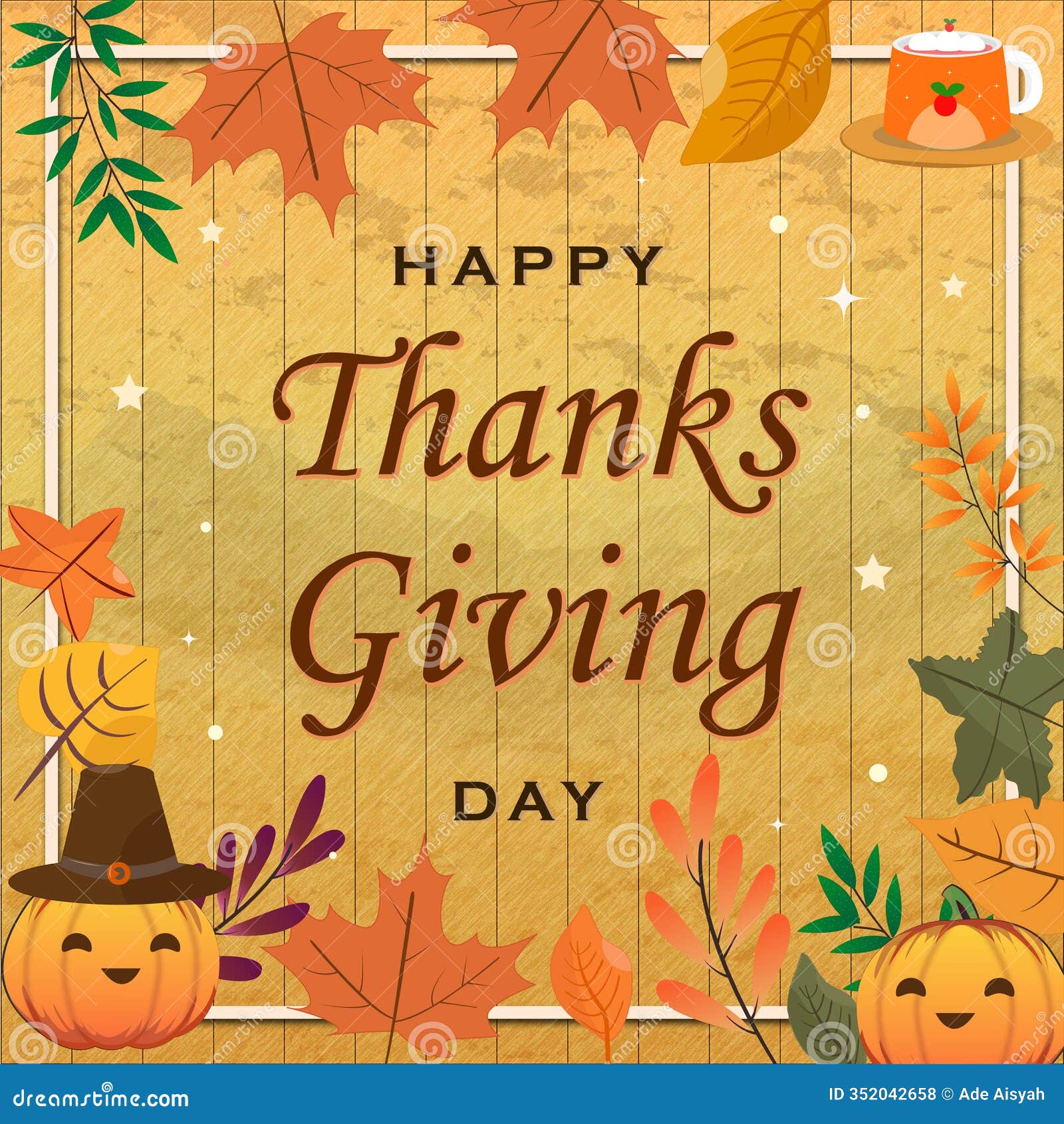 Vector Hand Drawing Thanks Giving Background with Cute Element Wood ...