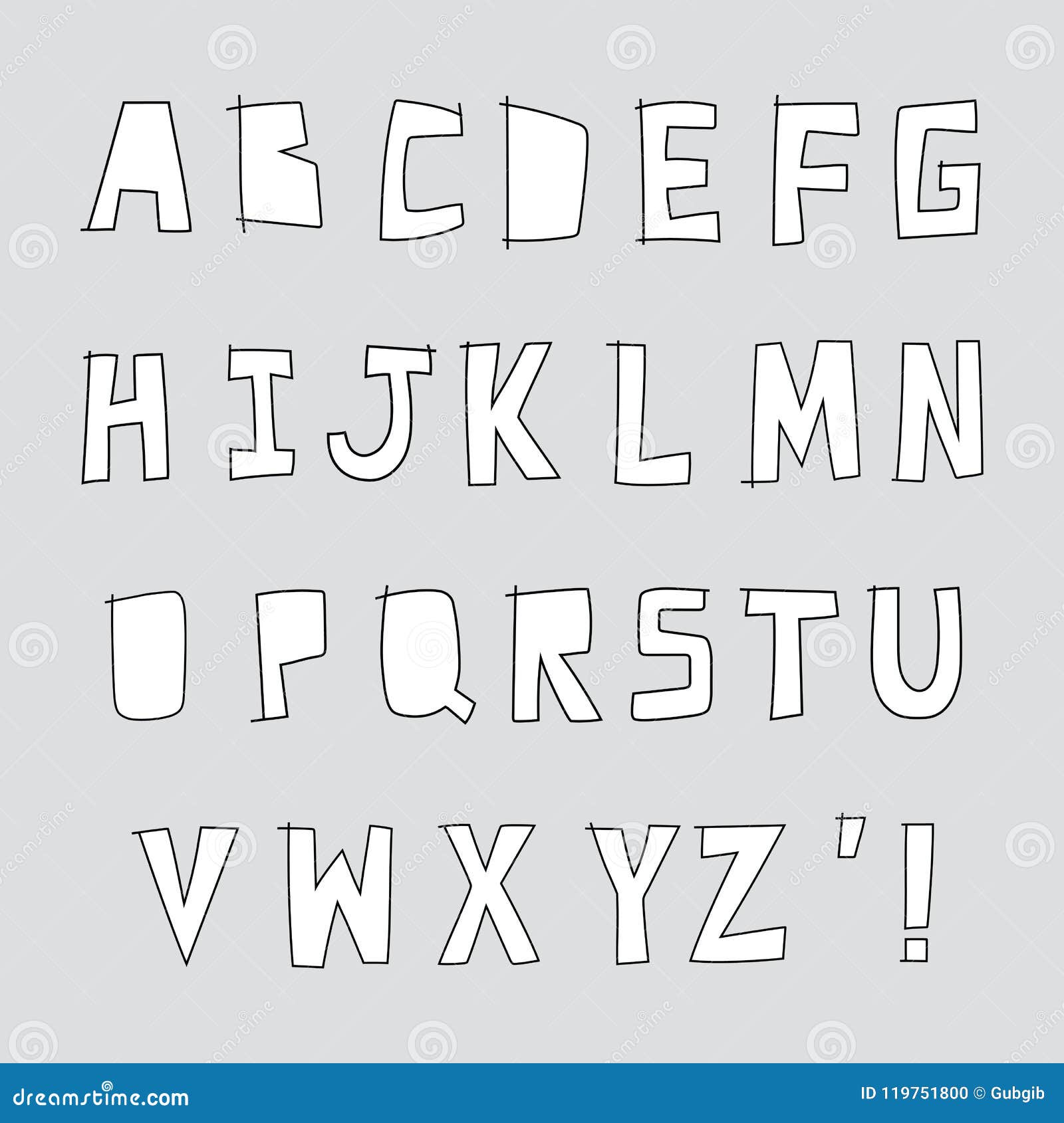 Hand Drawn Alphabet on Grey Background Stock Vector - Illustration of ...
