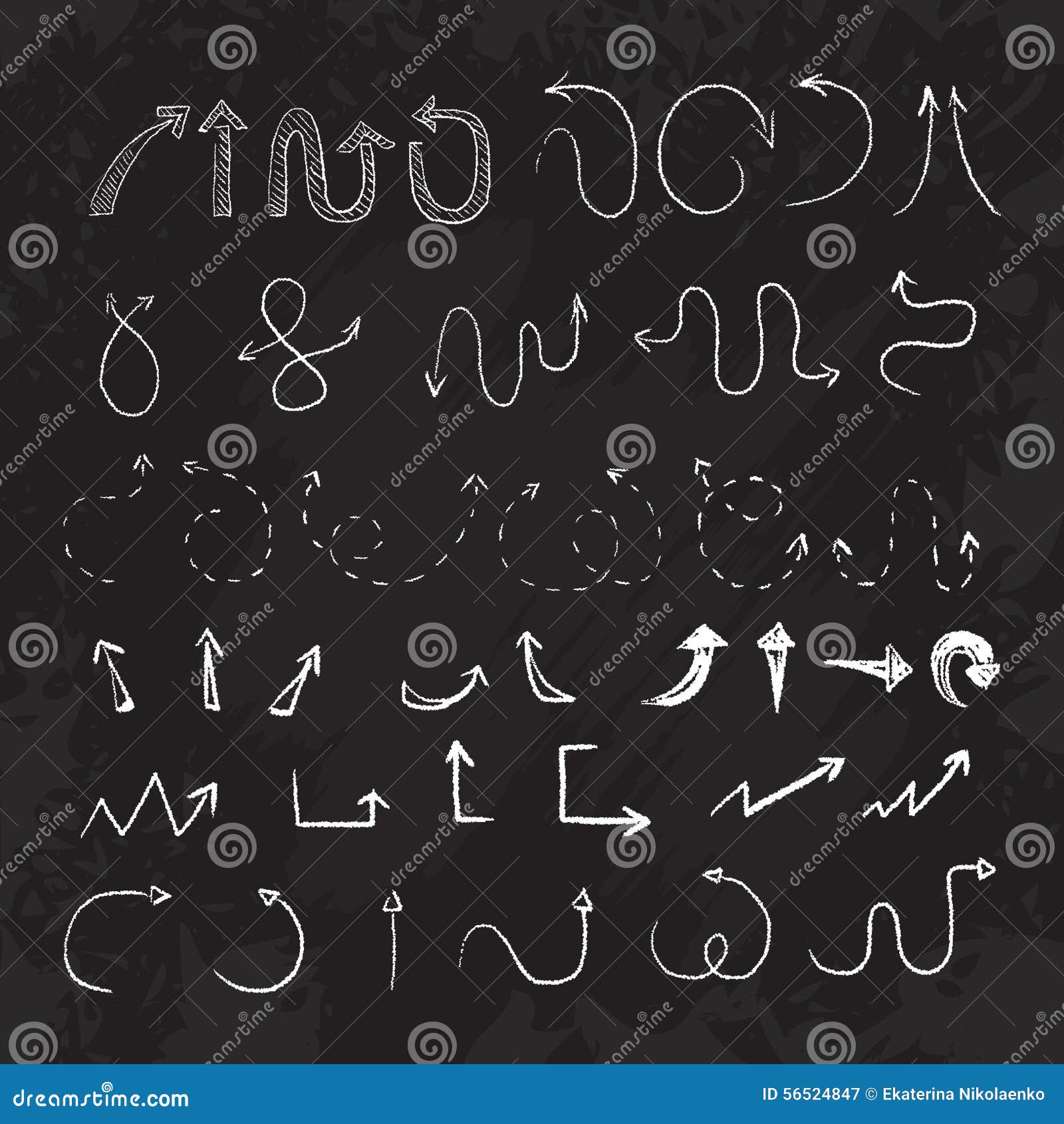 Vector Hand Drawn Artistic Chalk Arrow Set Stock Vector - Illustration ...