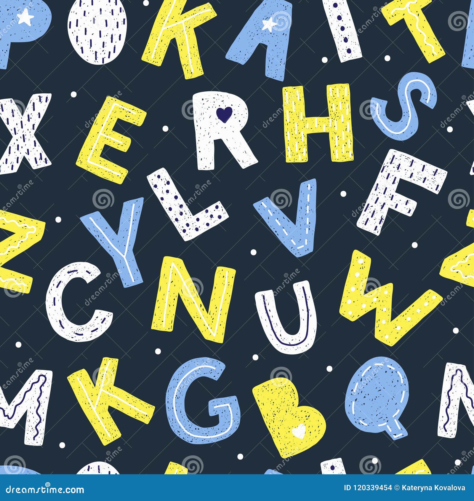 Seamless Pattern with Letters in Doodle Style. Stock Vector ...