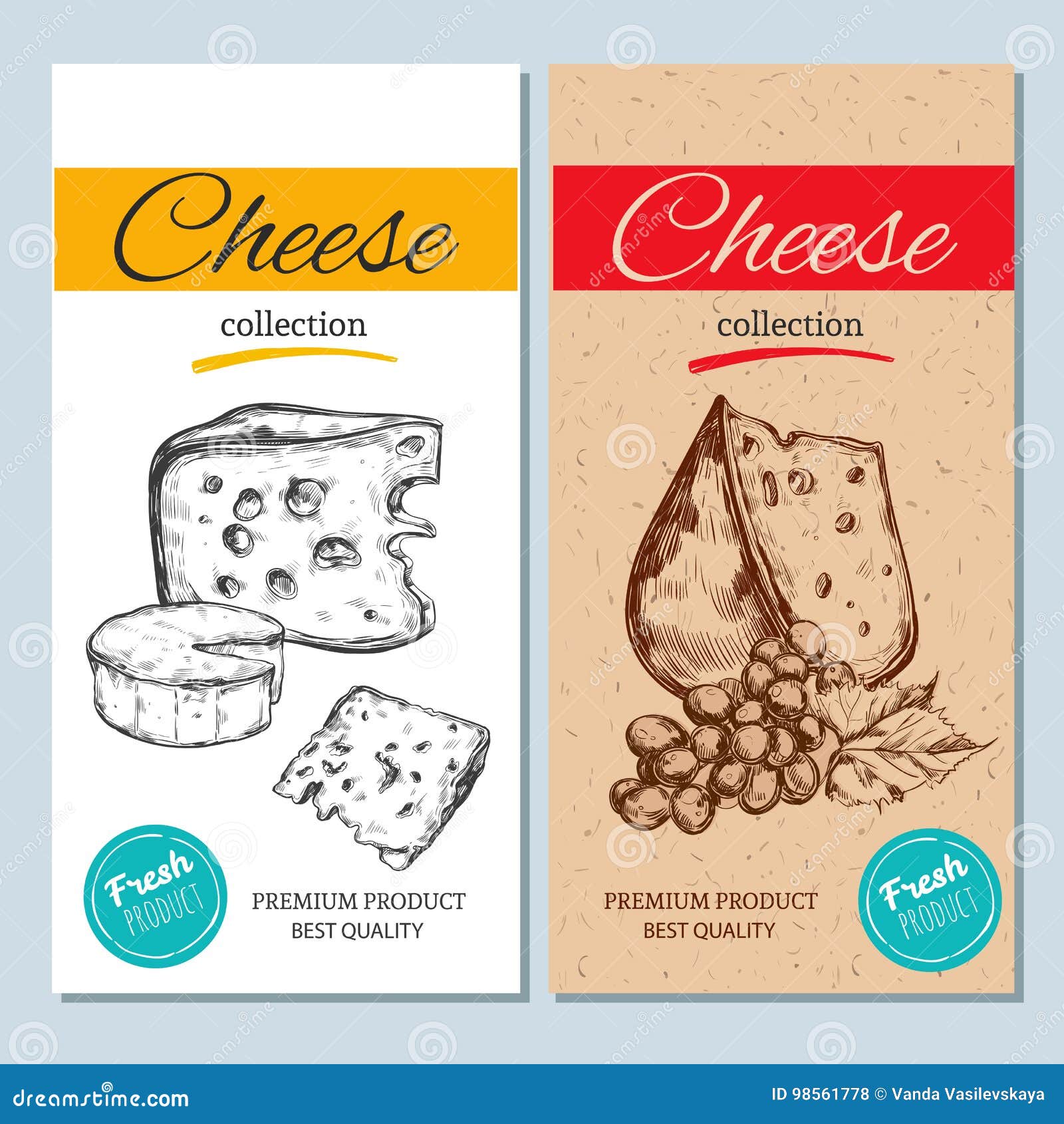 Vector Hand Drawn Banners with Cheese. Isolated Stock Vector ...