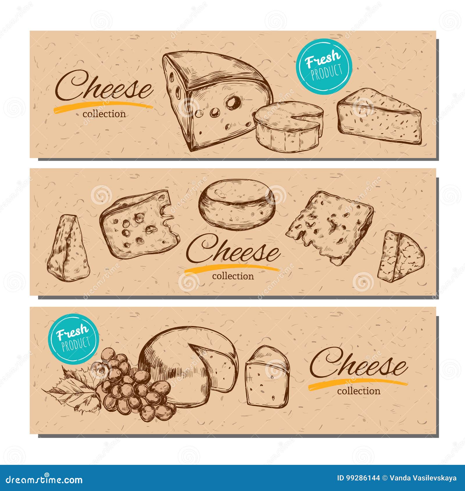 Vector Hand Drawn Banners with Cheese. Isolated Objects Stock Vector ...