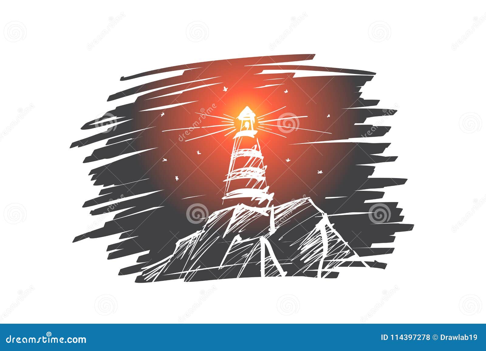 Hand Drawn Beacon Lighting at Night Stock Vector - Illustration of ...