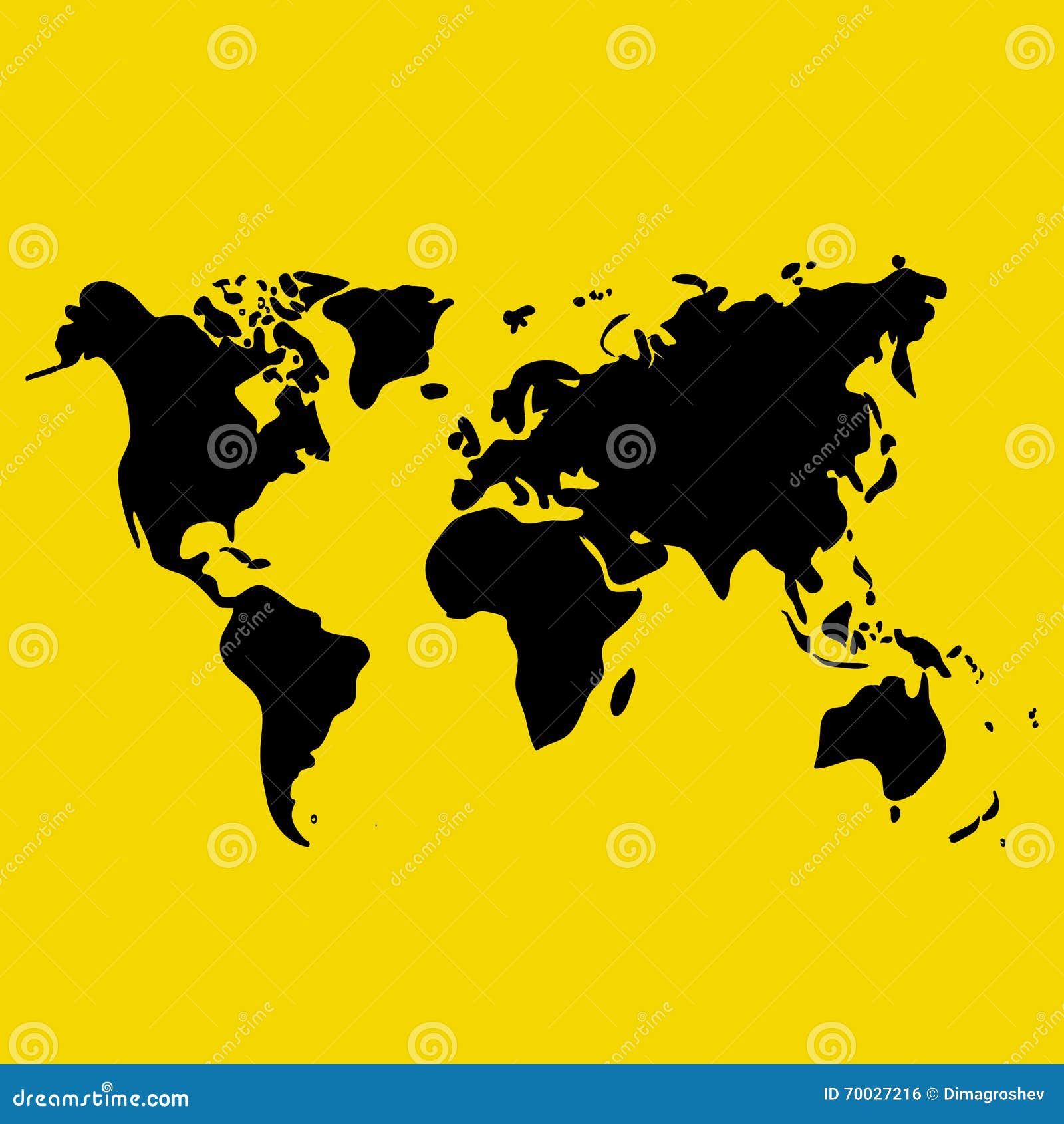 Vector Hand Drawn Black World Map On Yellow Background, Doodle ...