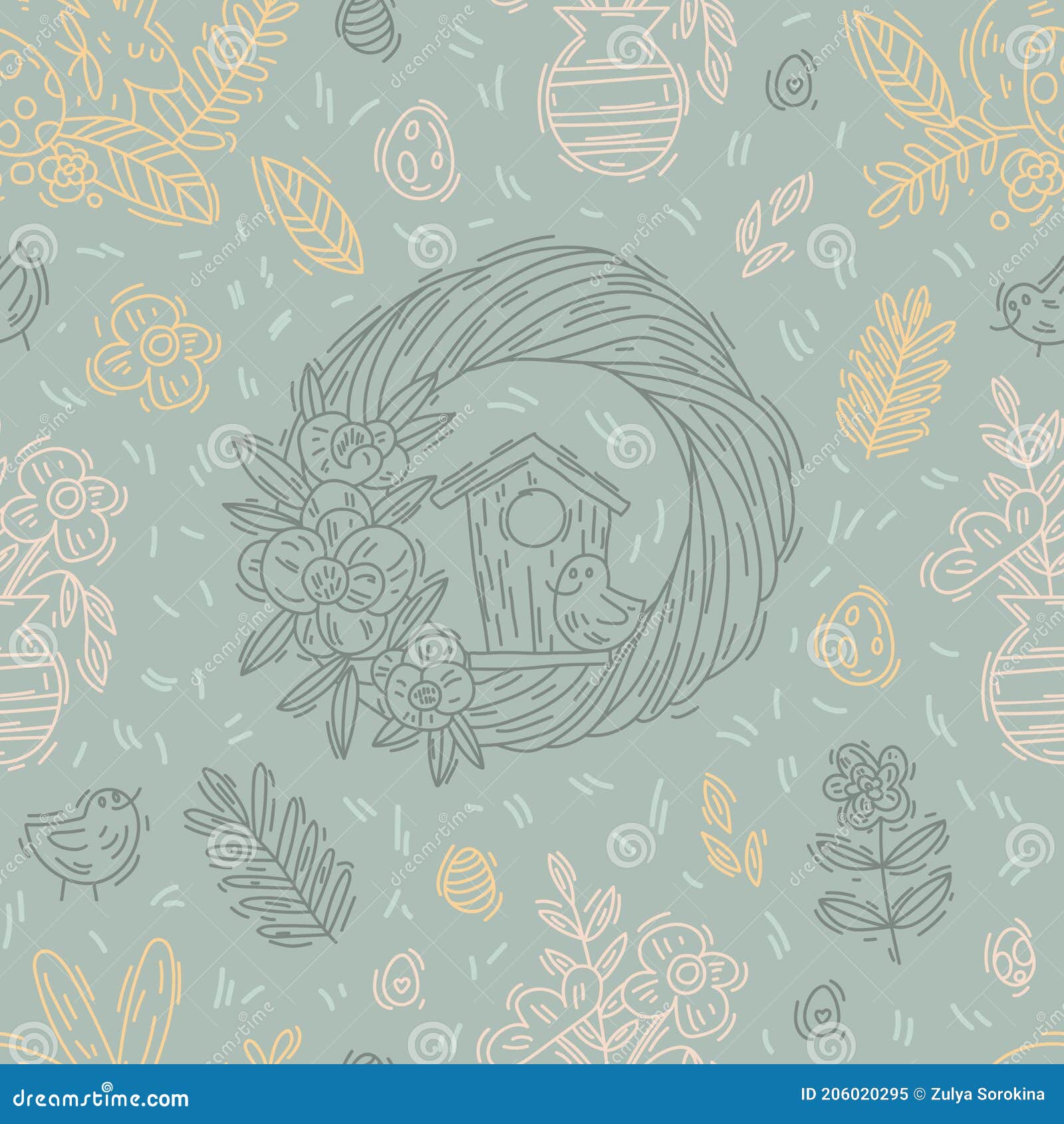 Vector Hand-drawn Blue Outline Illustration. Seamless Doodle Pattern ...