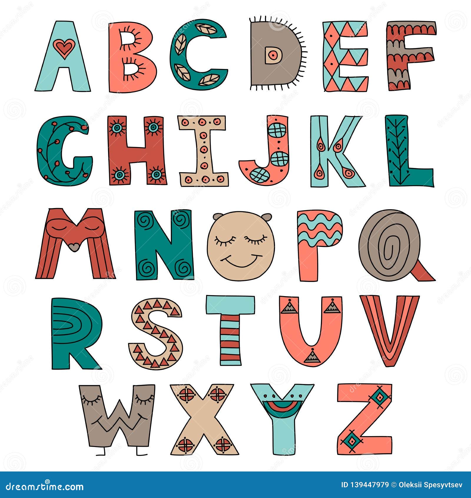 Vector Hand Drawn Boho or Ethnic Style Lettering / Alphabet Stock ...