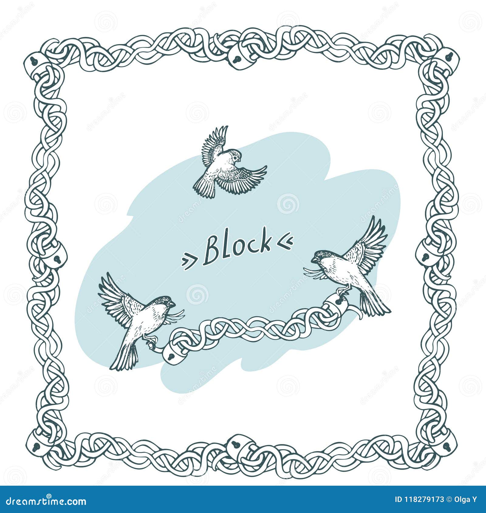 Vector Hand Drawn Border of Chains with Locks, Birds and Inscription ...