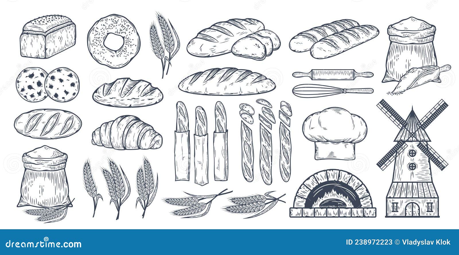 Vector Hand-drawn Bread and Bakery Illustrations Stock Vector ...