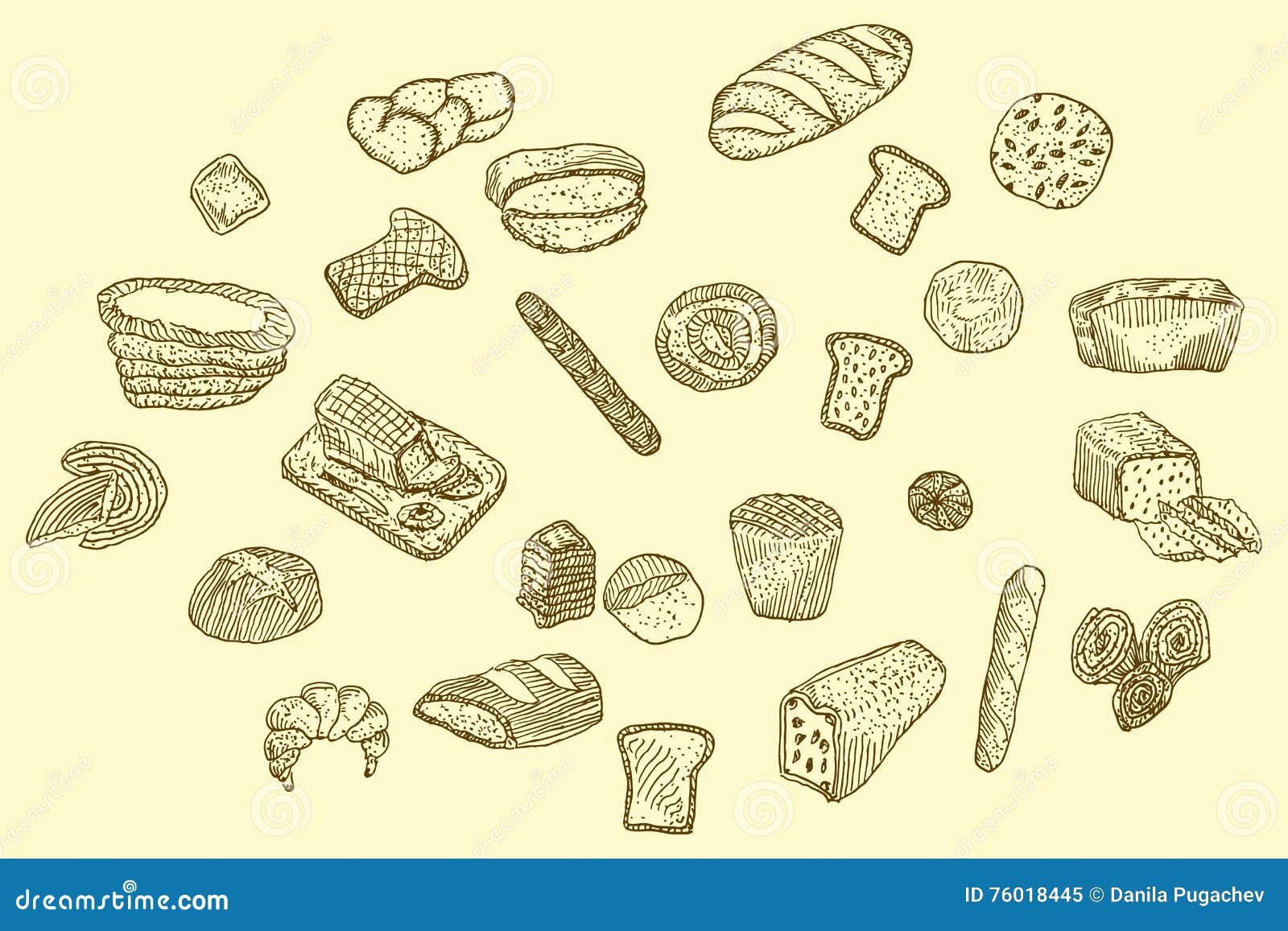 Vector Hand Drawn Bread Icons Set Stock Vector - Illustration of bread ...