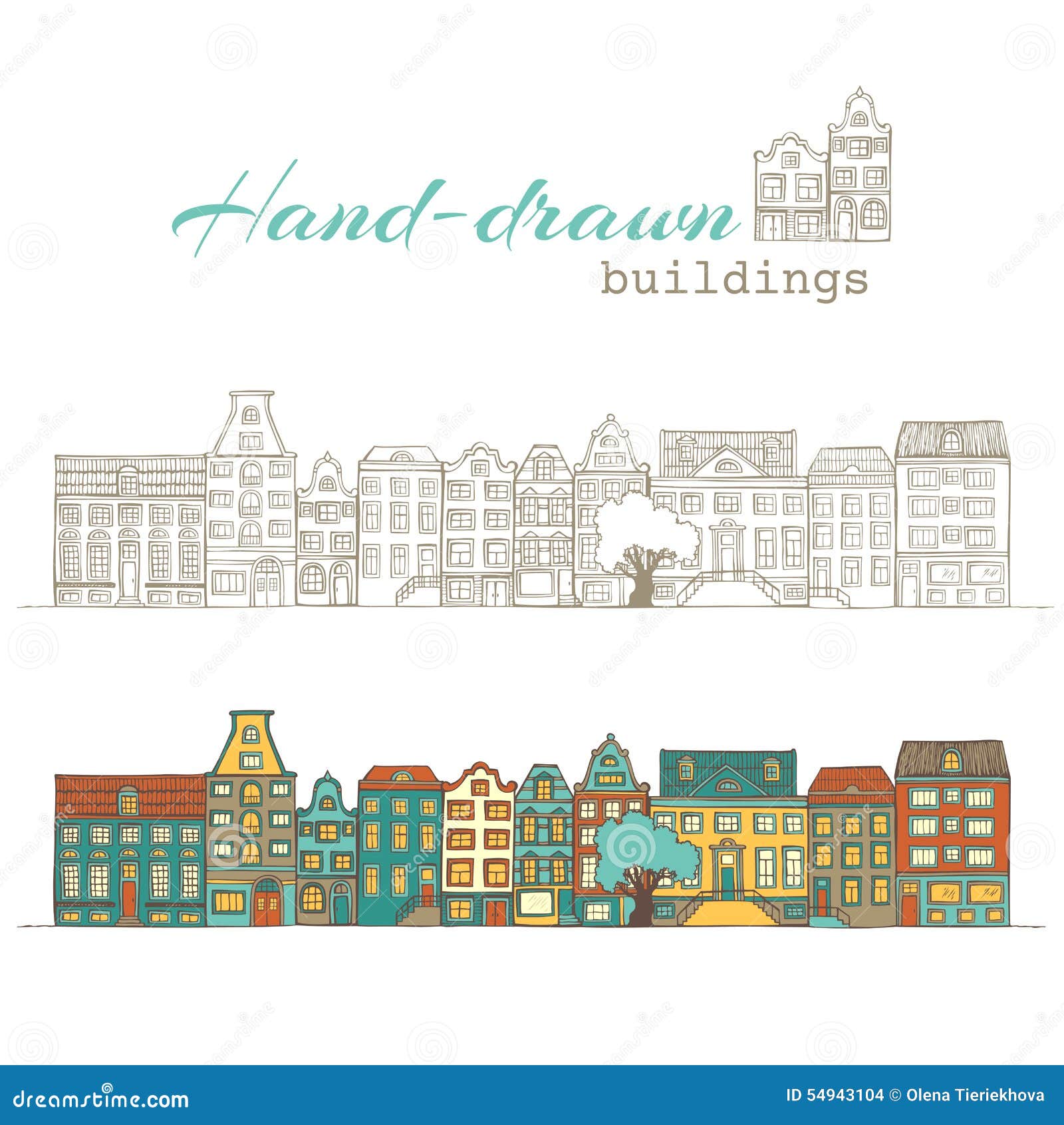 Vector Hand-drawn Buildings. Stock Illustration - Illustration of ...