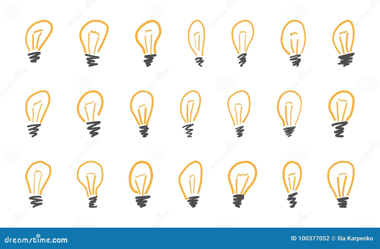Vector Hand Drawn Bulbs. Big Set Stock Illustration - Illustration of ...