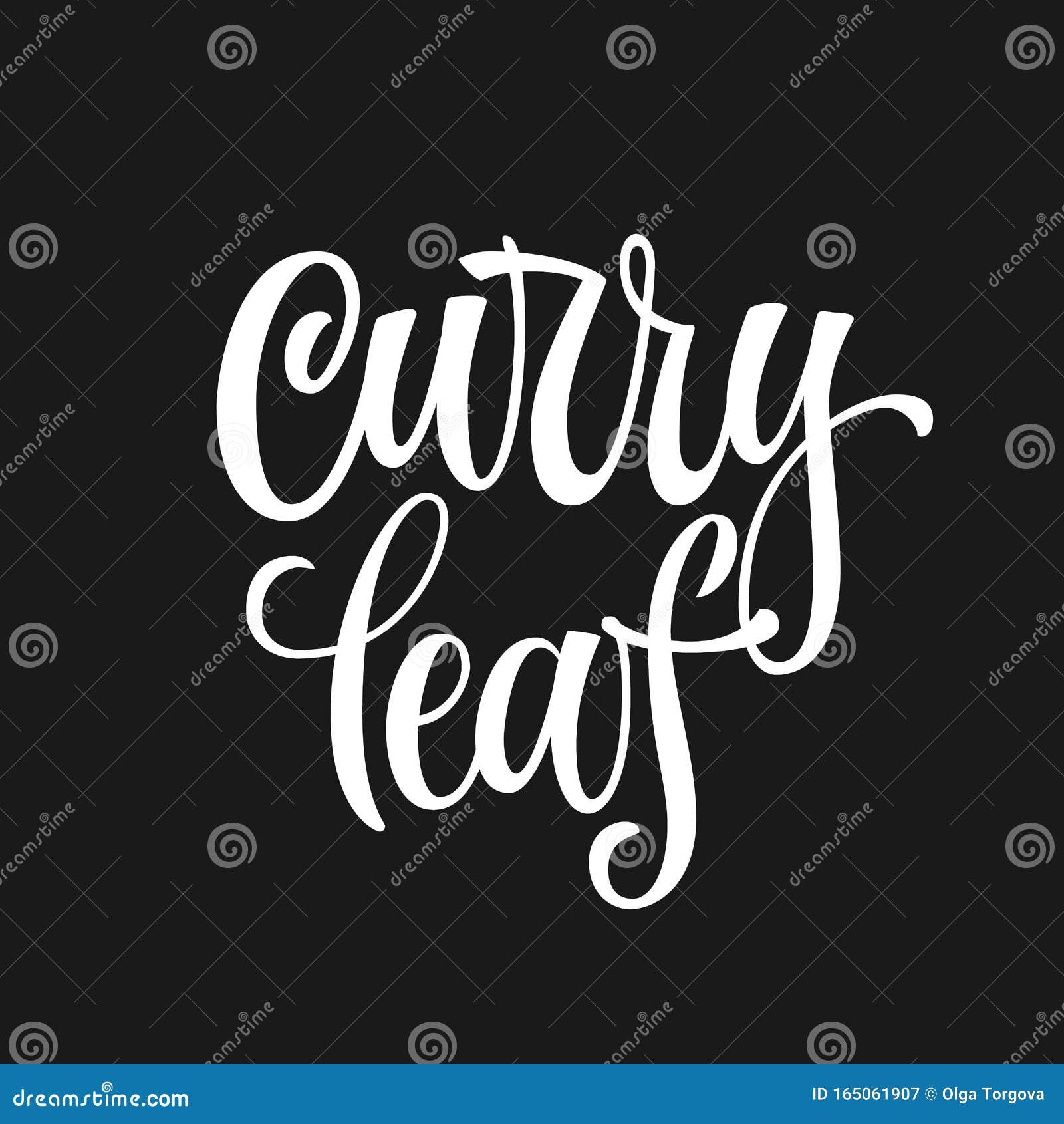 Vector Hand Drawn Calligraphy Style Lettering Word - Curry Leaf. Stock ...