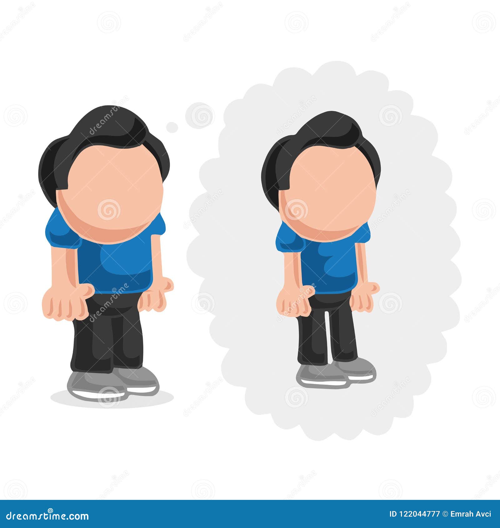 Vector Hand-drawn Cartoon of Fat Man Standing Dreaming of Being Stock ...