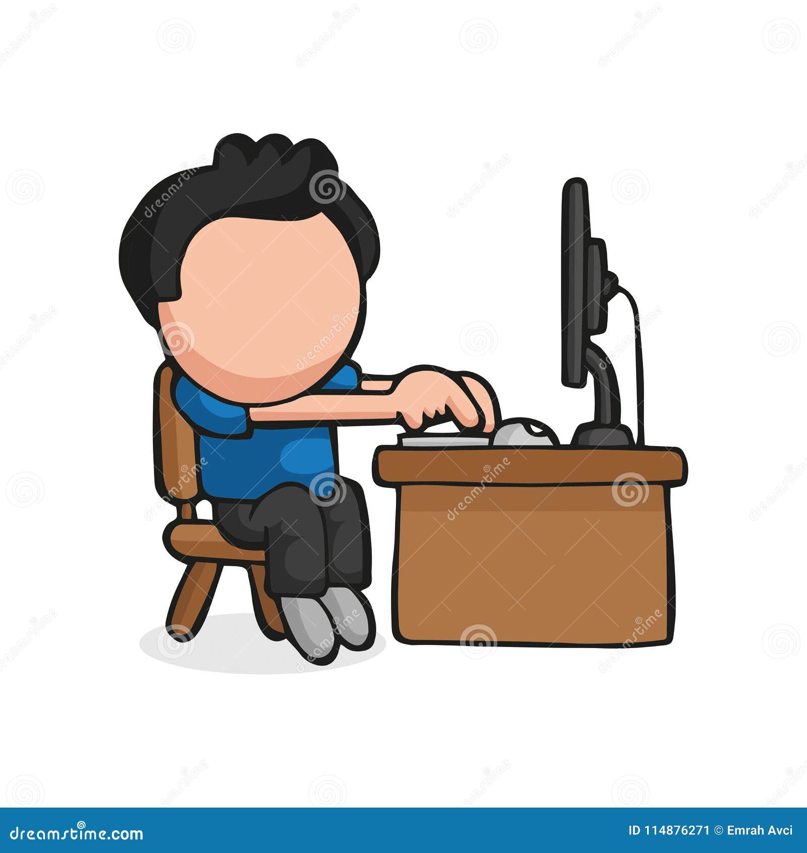 Vector Hand-drawn Cartoon of Man Sitting Behind Desk Working on Stock ...