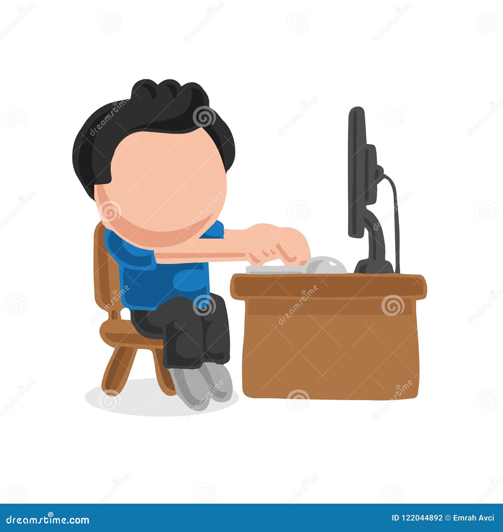Vector Hand-drawn Cartoon of Man Sitting Behind Desk Working on Stock ...