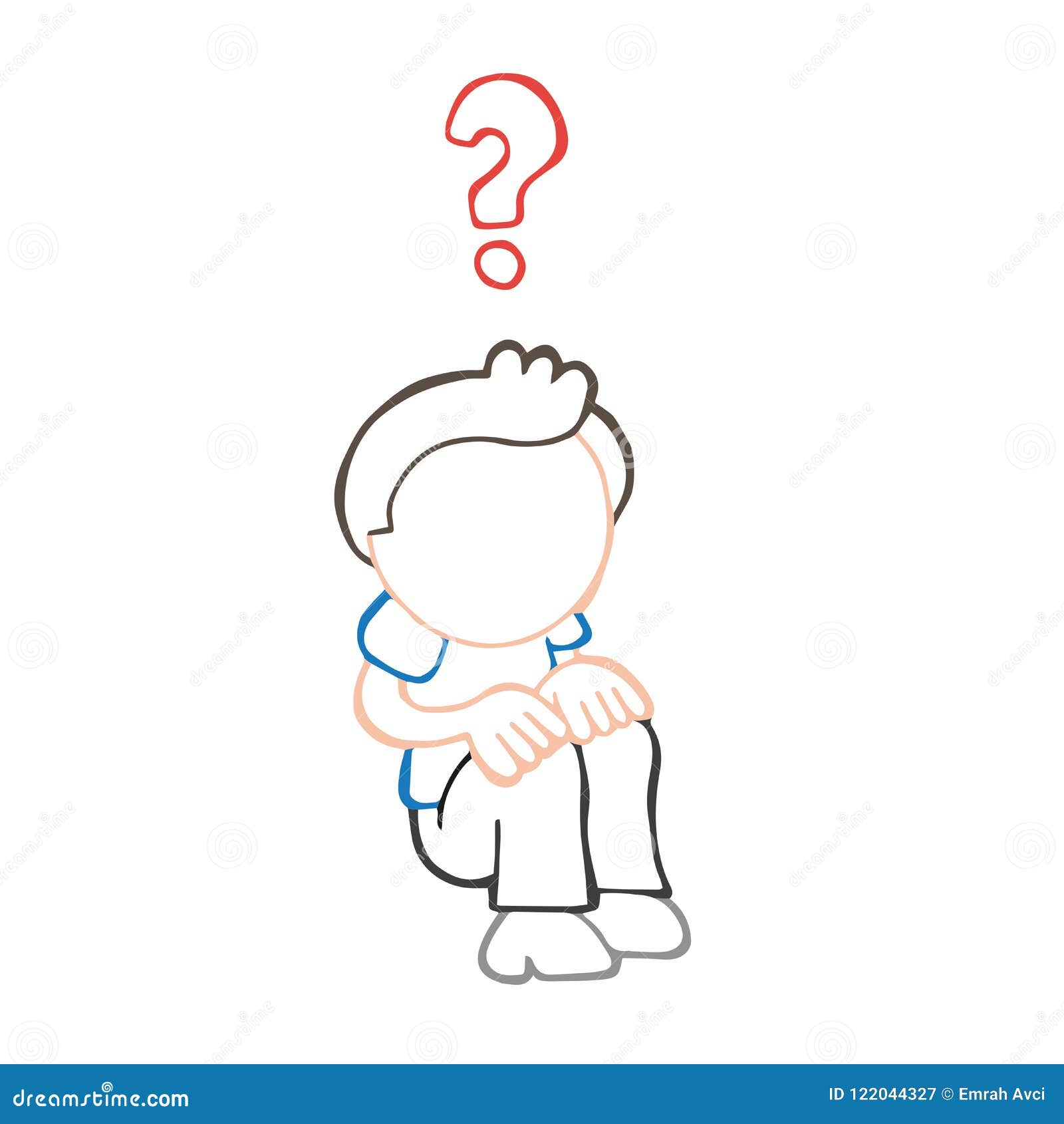 Vector Hand-drawn Cartoon of Man Sitting and Confused Stock Vector ...