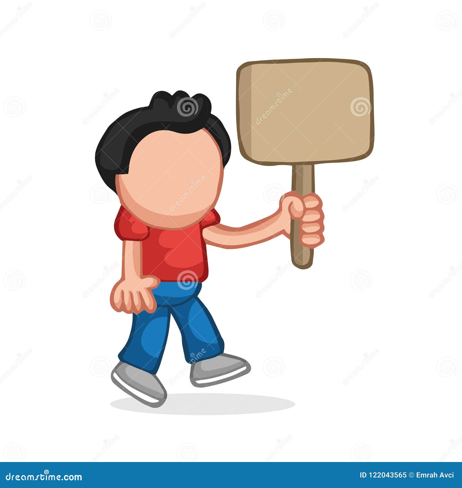 Vector Hand-drawn Cartoon of Man Walking Holding Blank Placard Stock ...