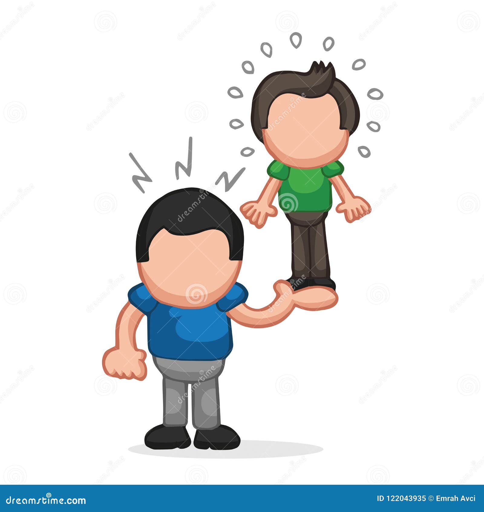 Vector Hand-drawn Cartoon of Muscleman Lifting Puny Guy Stock Vector ...