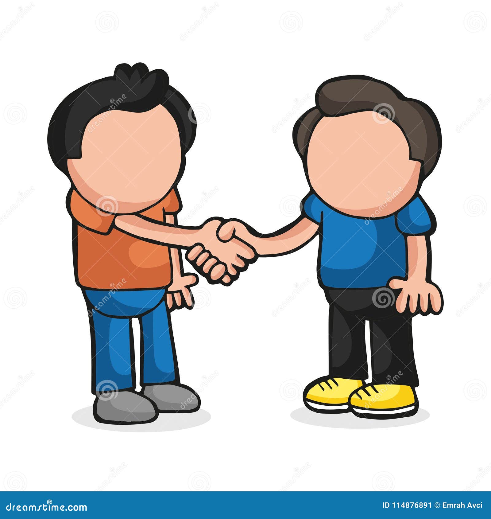 Vector Hand-drawn Cartoon of Two Men Standing Shaking Hands Stock ...