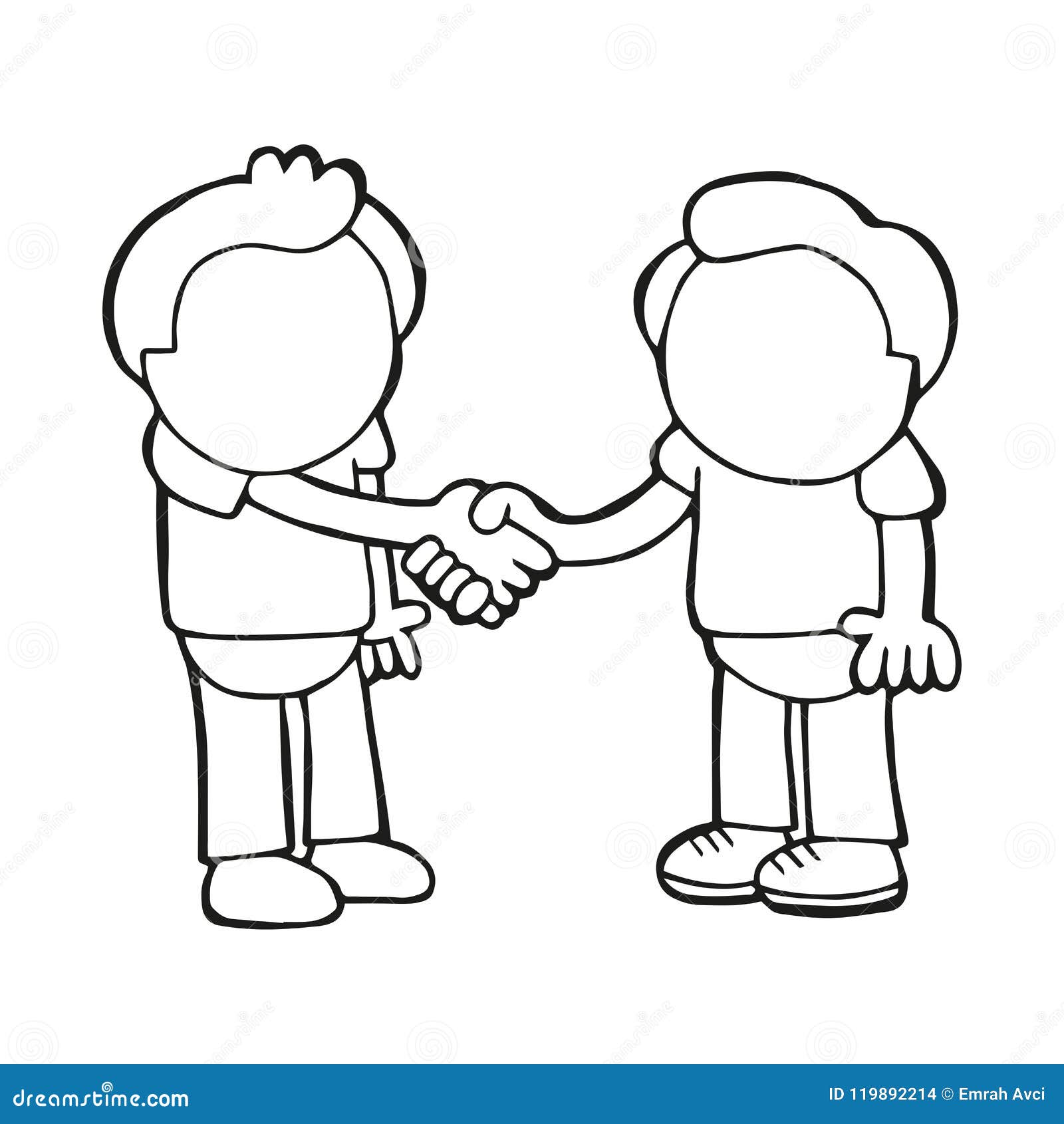 Vector Hand-drawn Cartoon of Two Men Standing Shaking Hands Stock ...