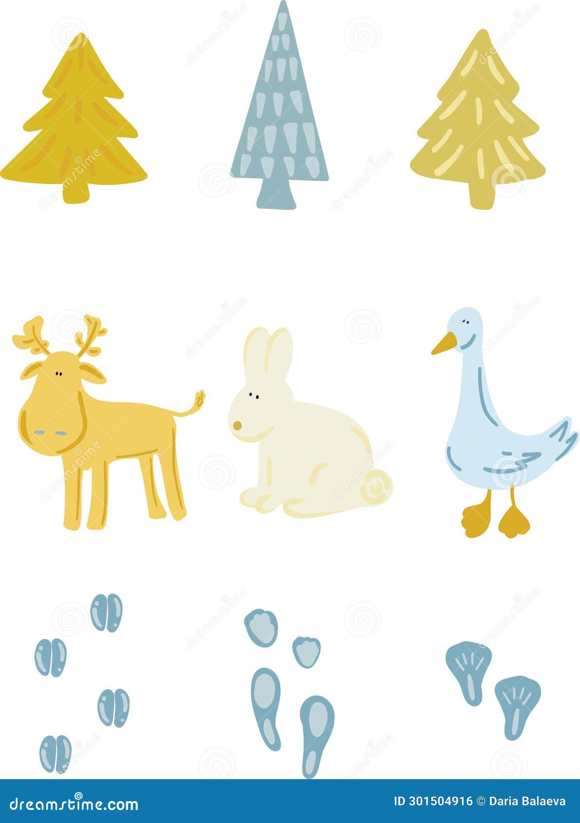 Vector Hand Drawn Characters Deer Rabbit and Goose Stock Vector ...