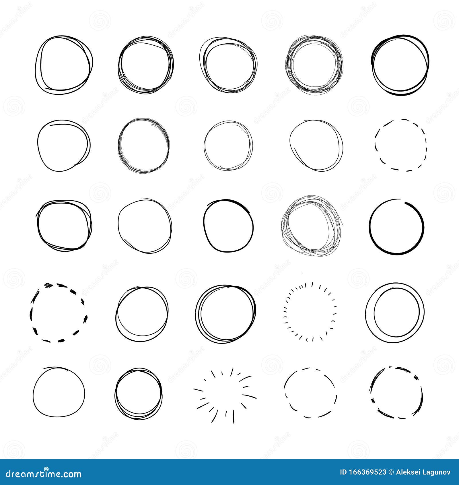 Vector Hand Drawn Circles, Round Scribble Lines Set Isolated on White ...