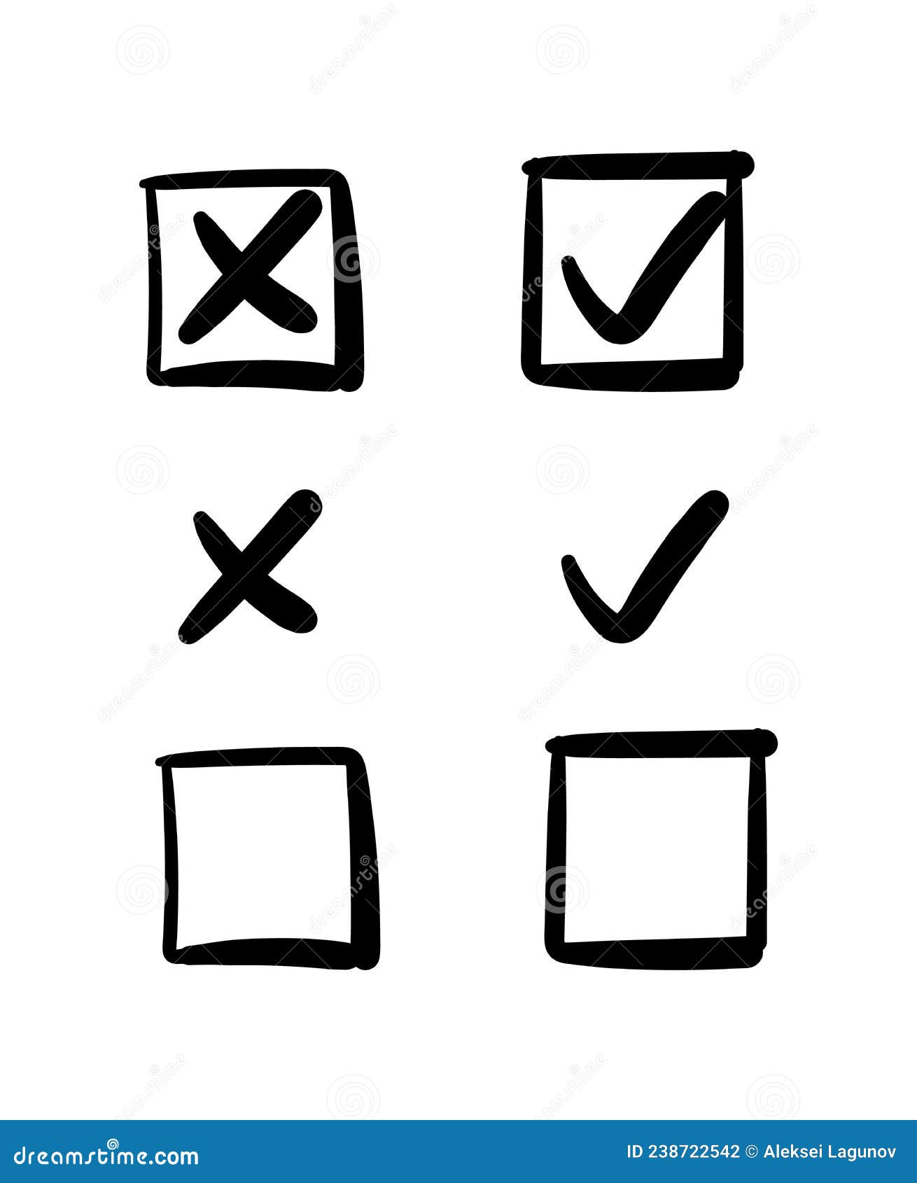 Vector Hand Drawn Ckeck and Cross Marks, Right and Wrong, Check List ...