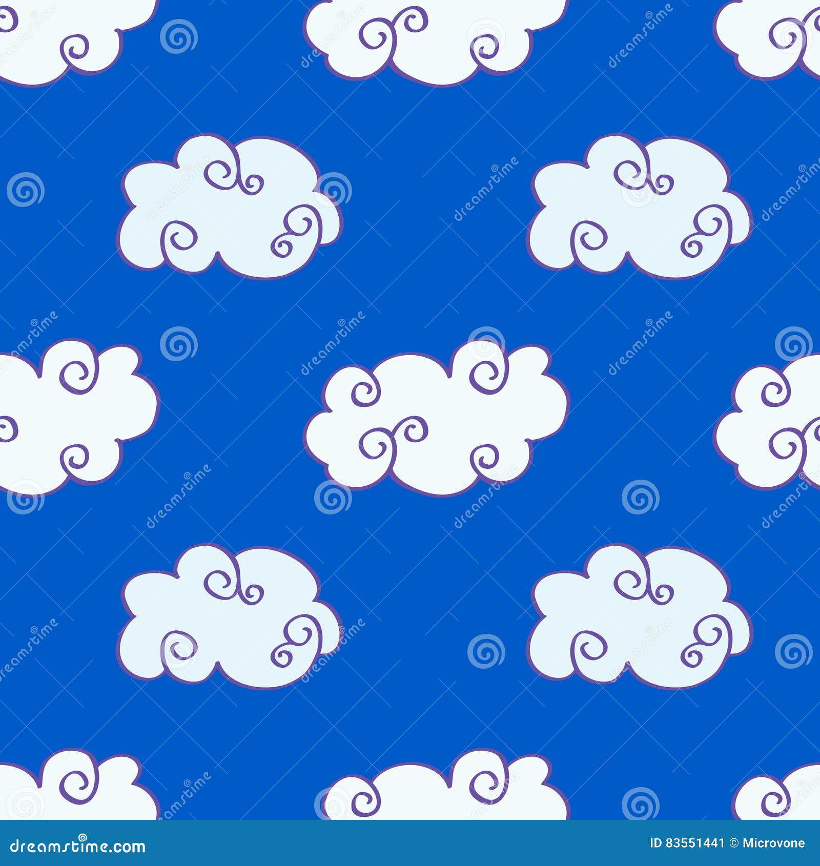 Vector Hand Drawn Clouds Over the Blue Sky Seamless Pattern Stock ...