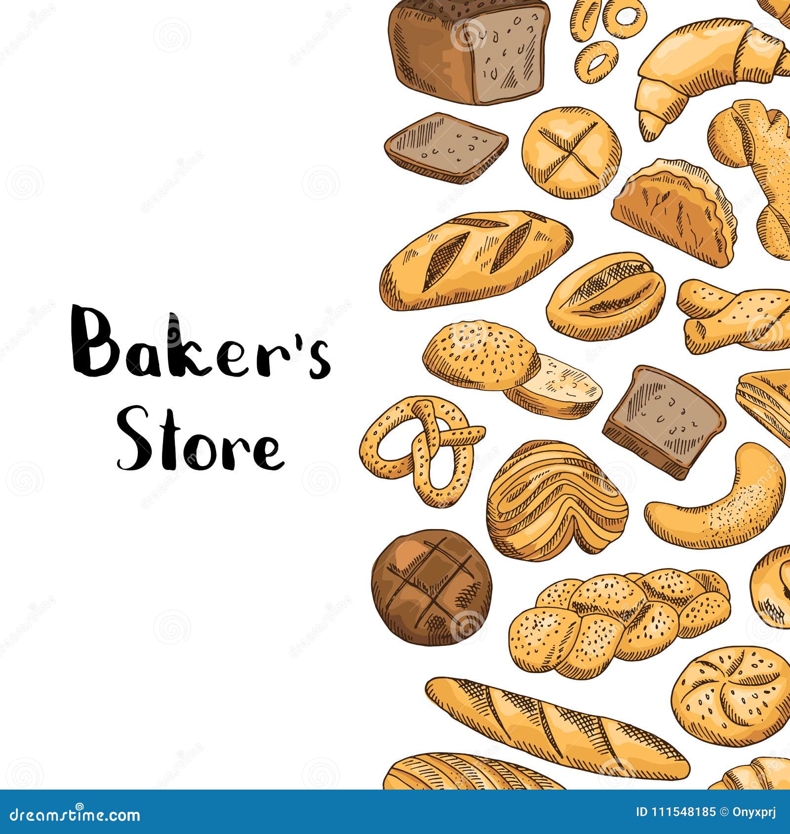 Vector Hand Drawn Colored Bakery Elements Stock Vector - Illustration of cupcake, graphic: 111548185