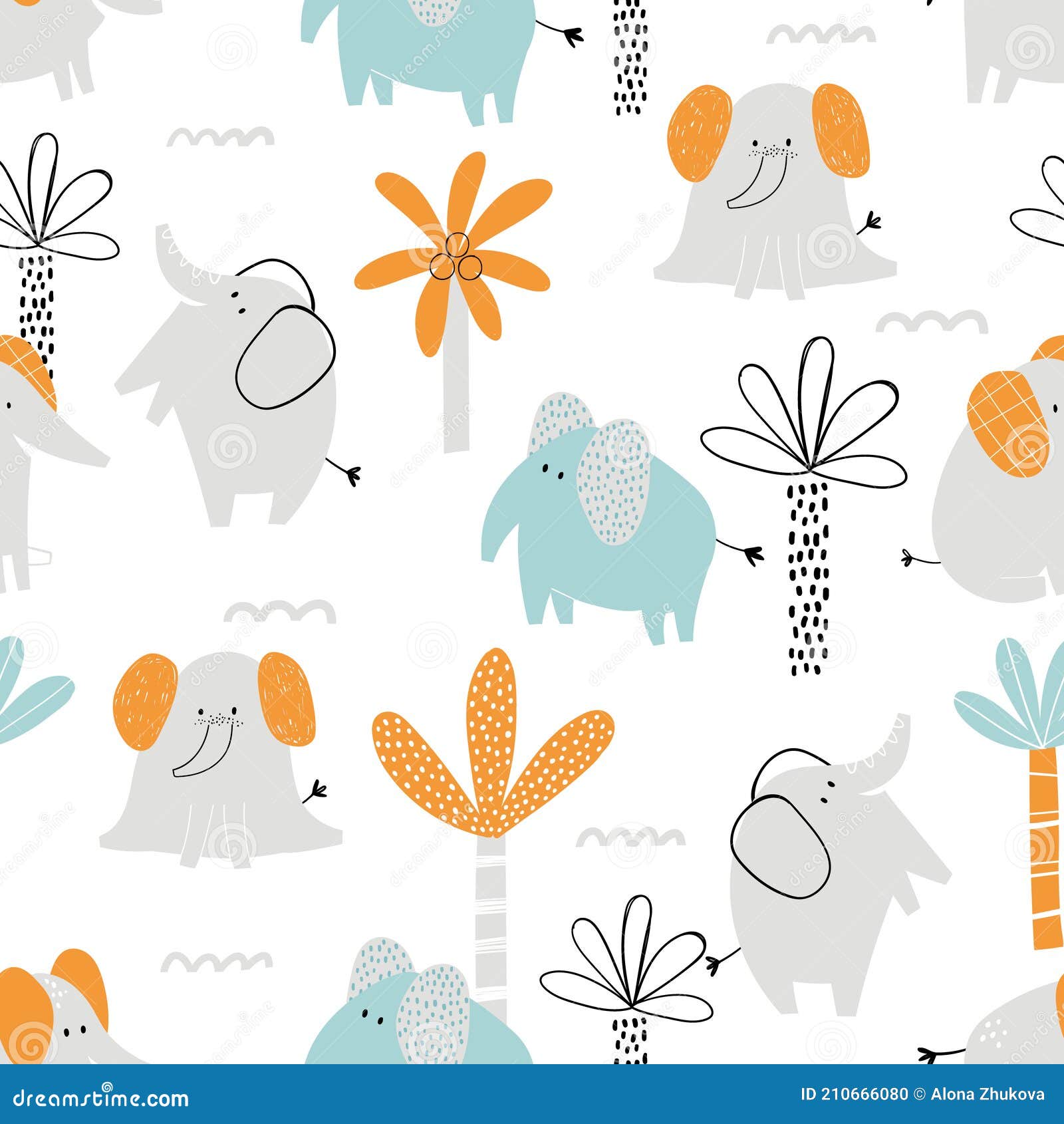 Vector Hand-drawn Colored Childish Seamless Repeating Simple Flat ...