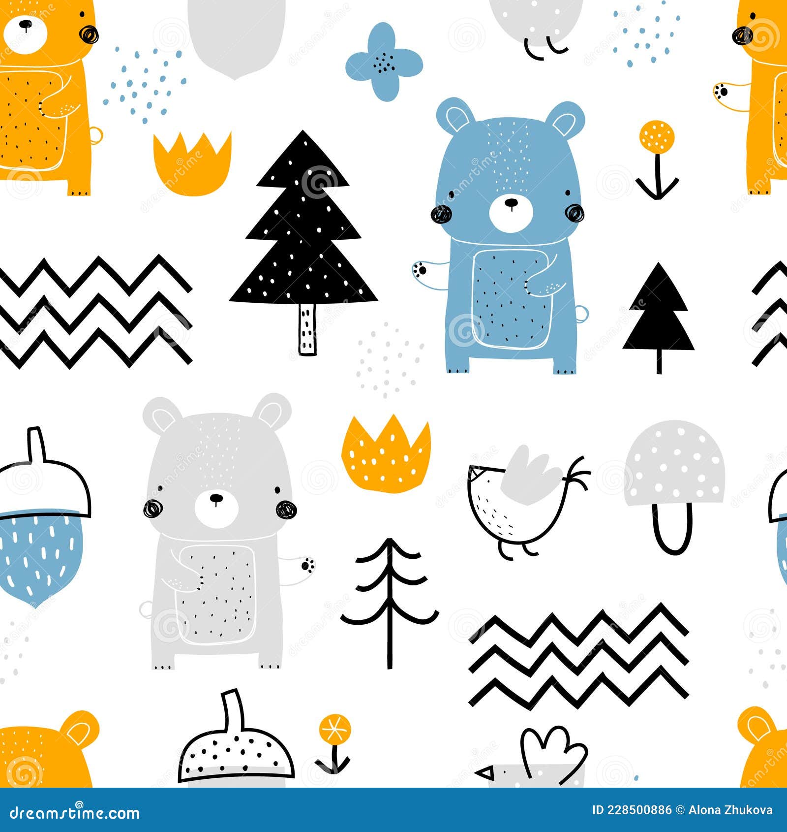 Vector Hand-drawn Colored Childrens Seamless Repeating Pattern with ...