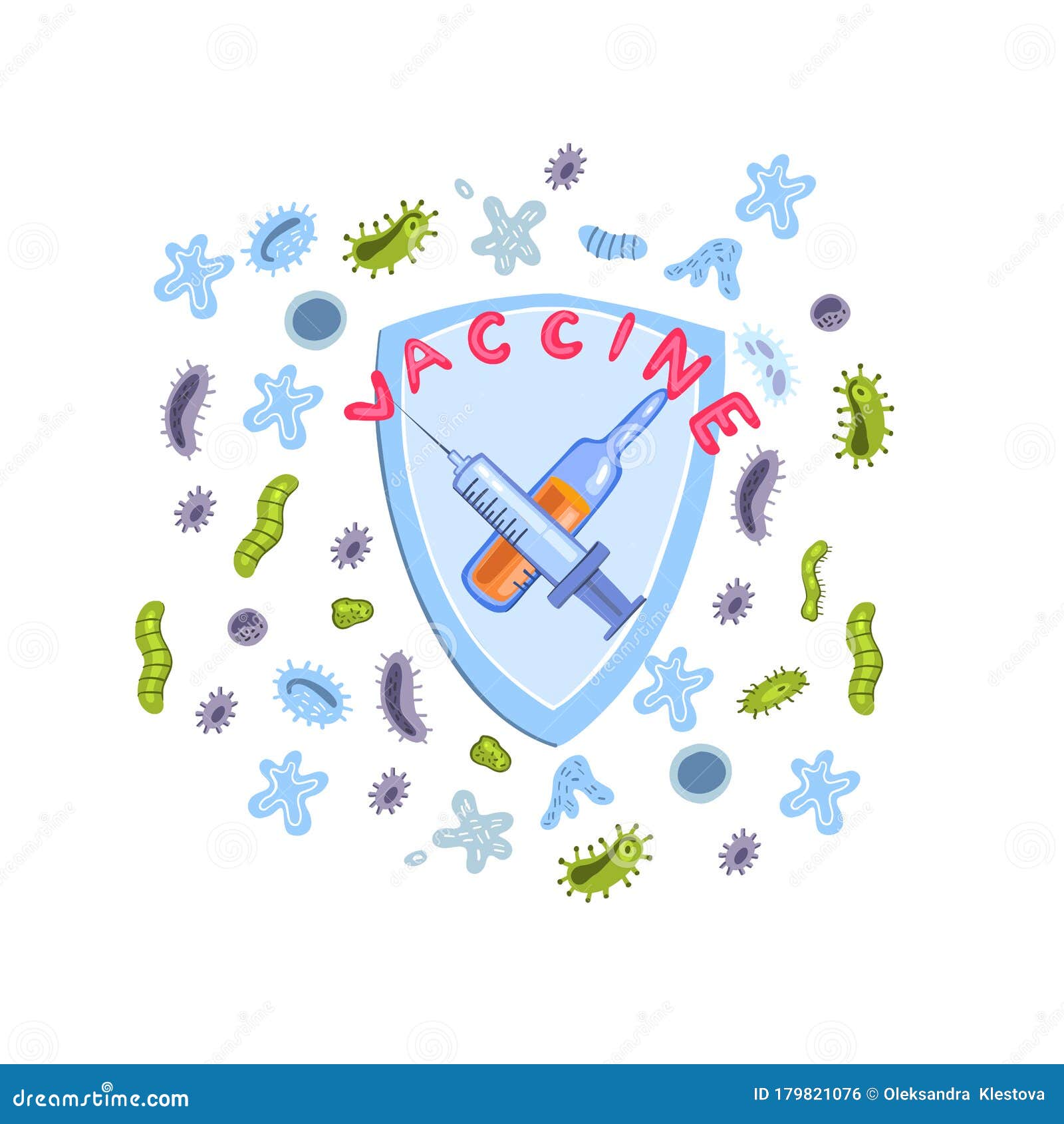 Vector Hand Drawn Concept of Immune System with Shield, Syringe and ...