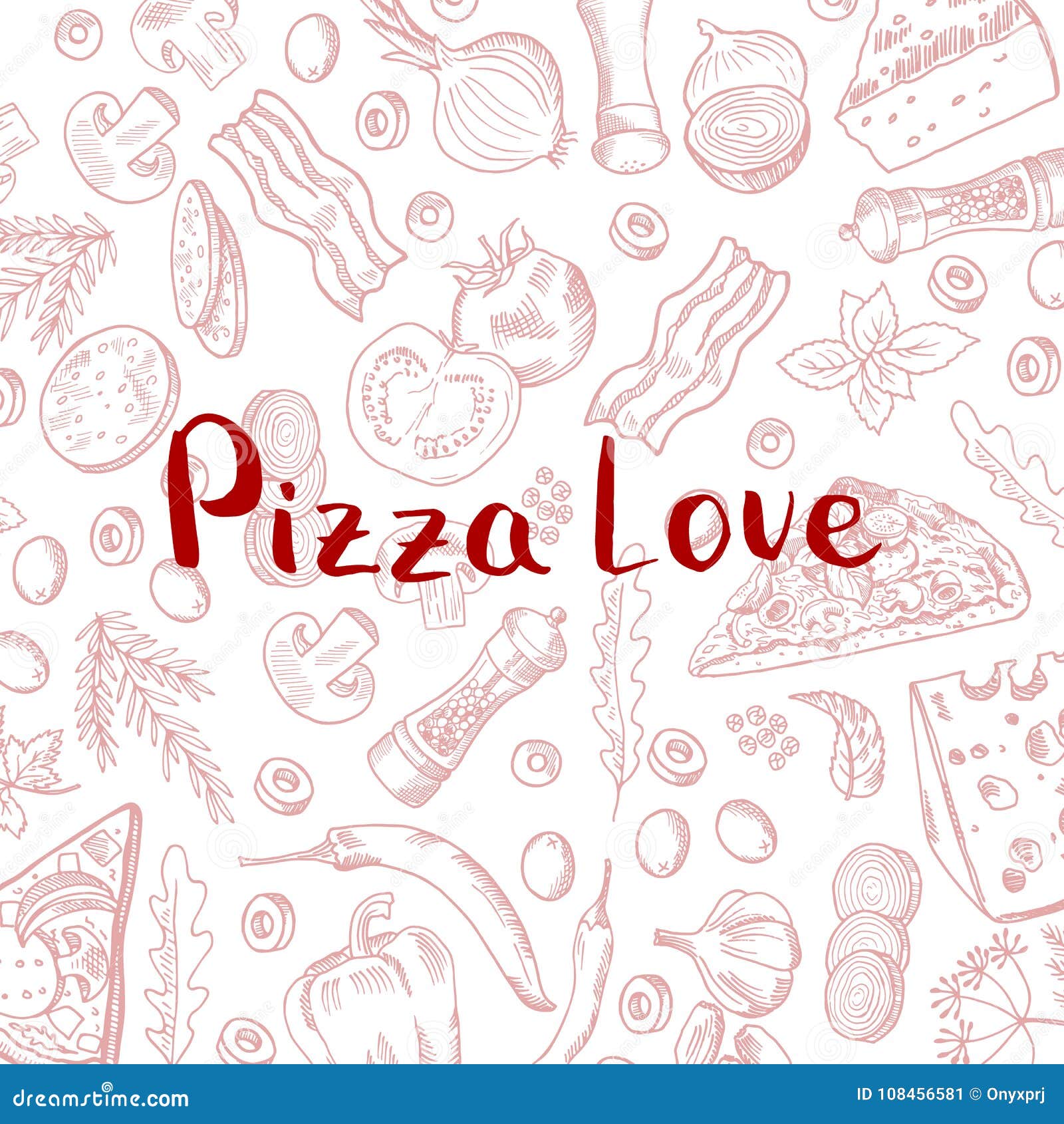 Vector Hand Drawn Cooking Pizza Elements Background Stock Vector ...