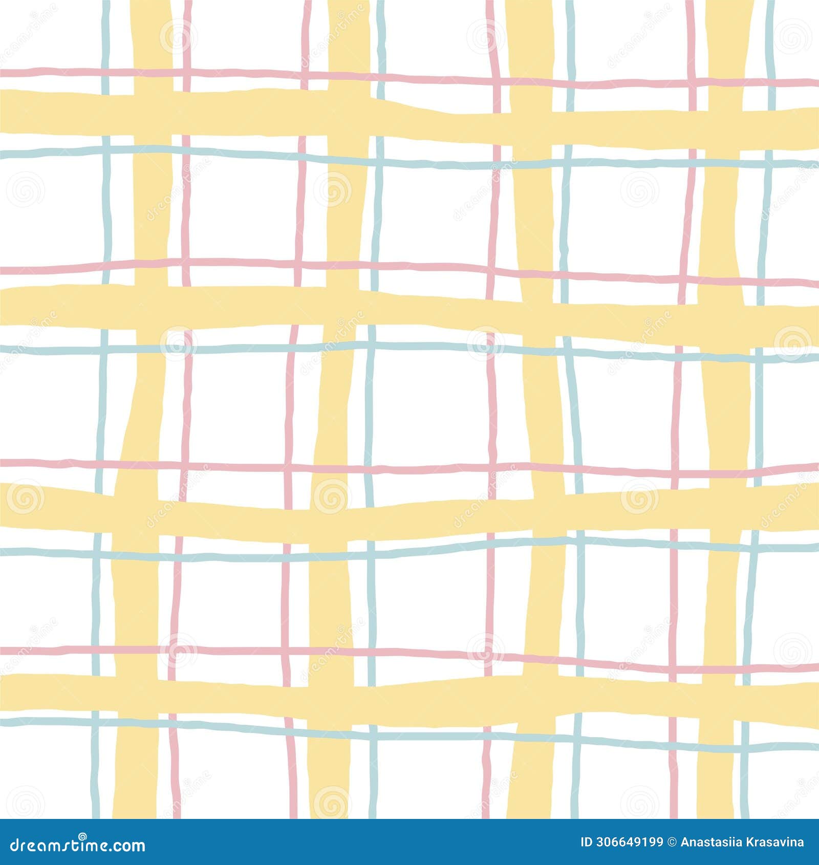 Vector Hand Drawn Cute Checkered Grid Pattern. Doodle Plaid Geometrical ...