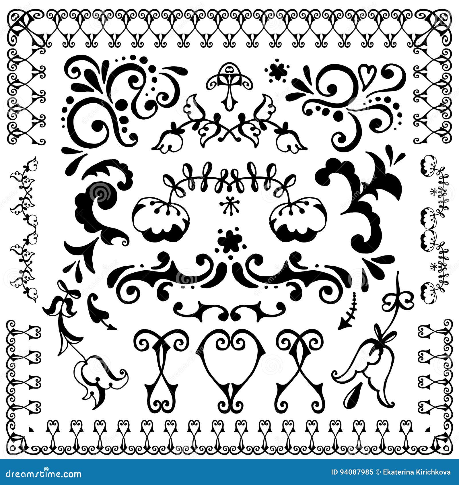 Vector Hand Drawn Decorative Elements. Stock Vector - Illustration of ...