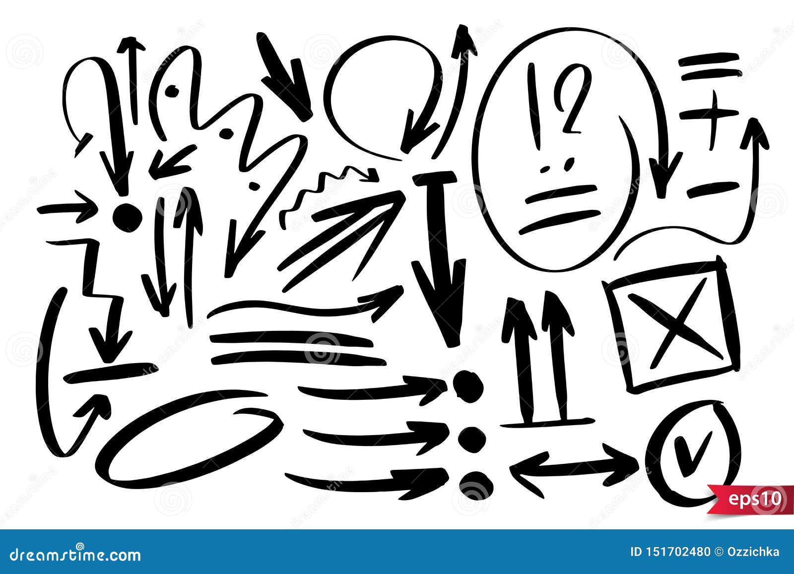 Vector Hand Drawn Design Elements. Ink Brush Drawn Notes and Marks ...