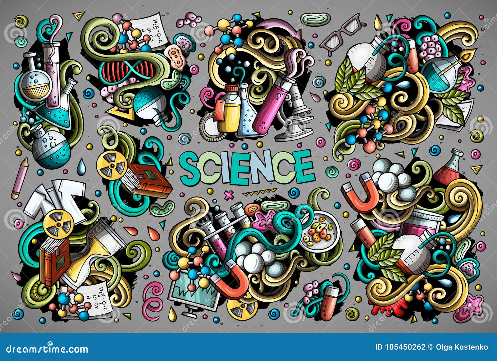 Vector Cartoon Set of Science Theme Objects and Symbols Stock Vector ...