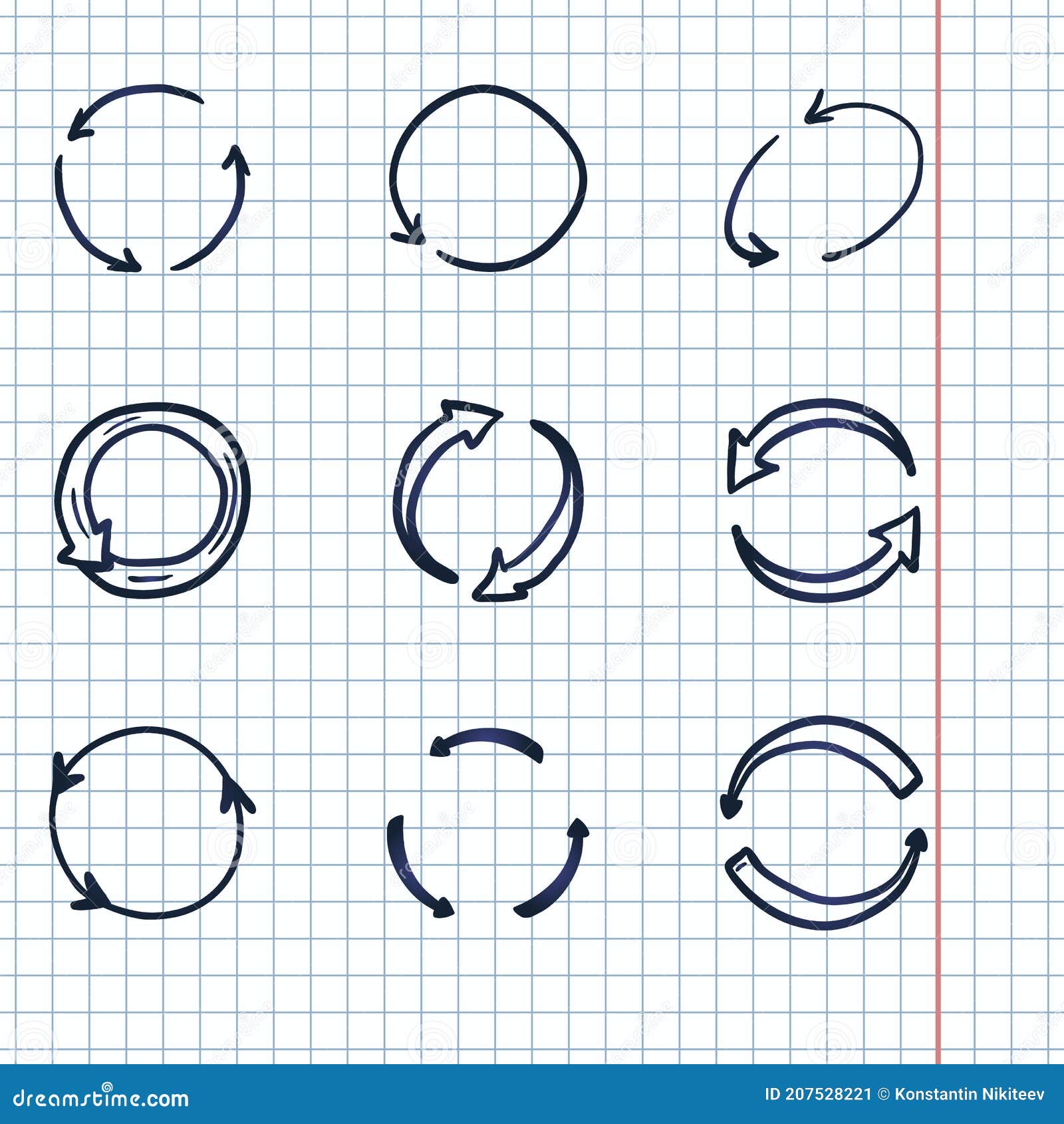 Vector Hand Drawn Doodle Circle Arrows. Repeat, Refresh Symbols Stock ...