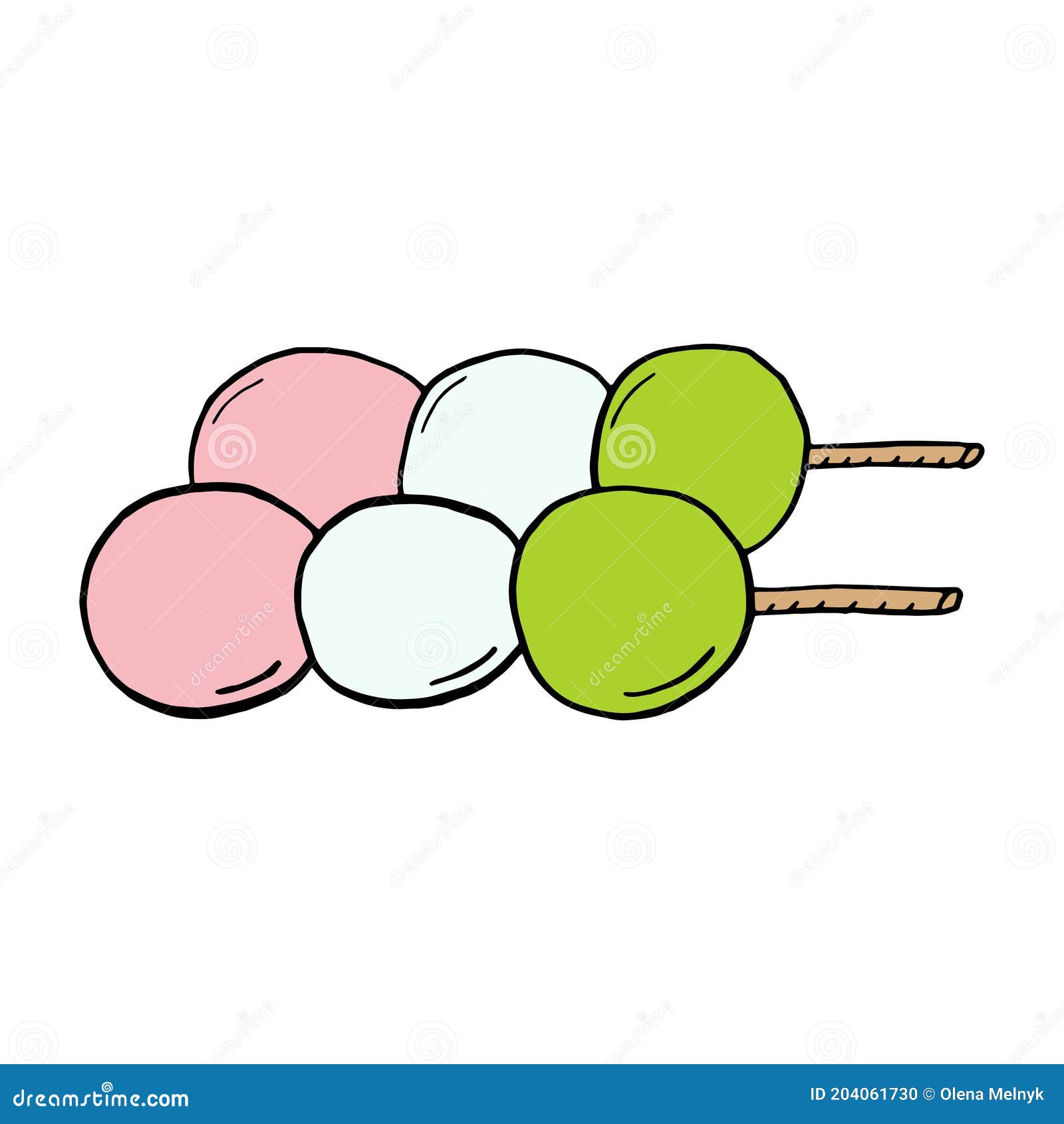 Vector Hand Drawn Doodle Dango on a Stick. Japanese Rice Dessert Stock ...