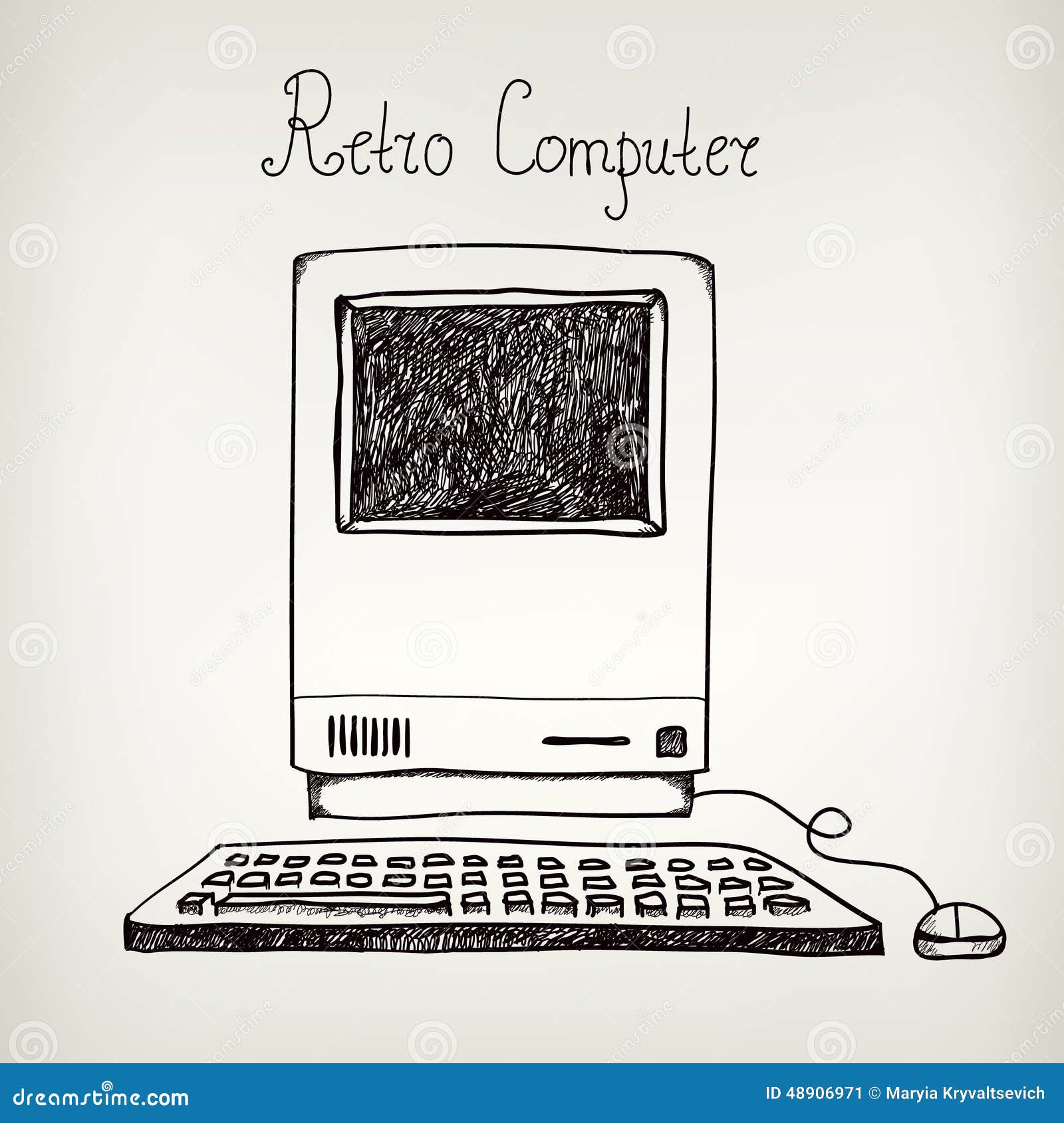 Vector Hand Drawn Doodle Retro Computer Stock Vector - Illustration of ...